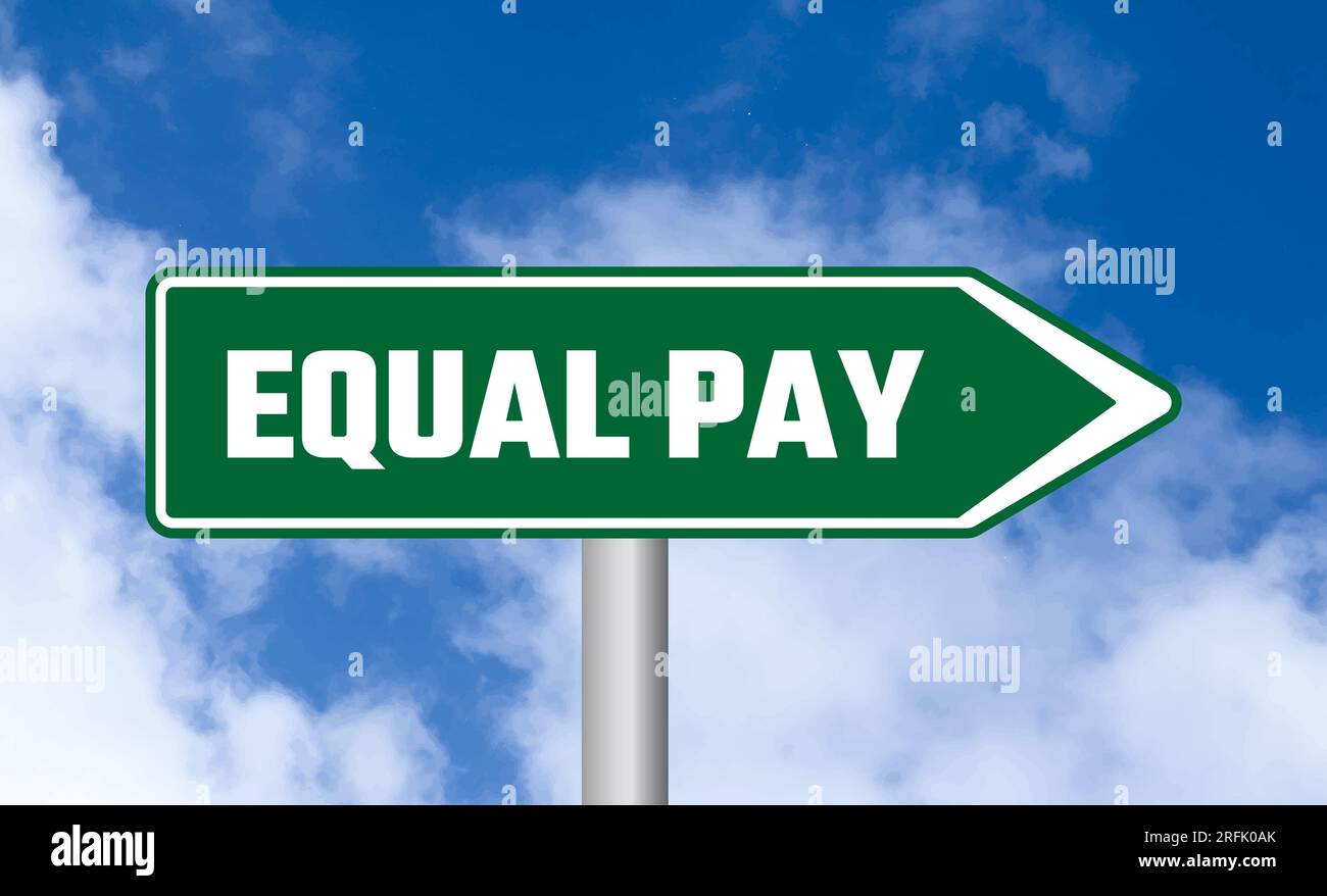 Equal pay road sign on blue sky background Stock Photo - Alamy