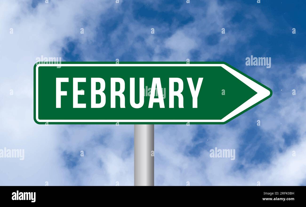 February road sign on blue sky background Stock Photo - Alamy