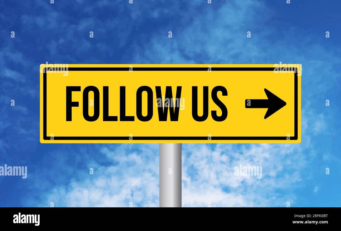 Follow us road sign on cloudy sky background Stock Photo - Alamy