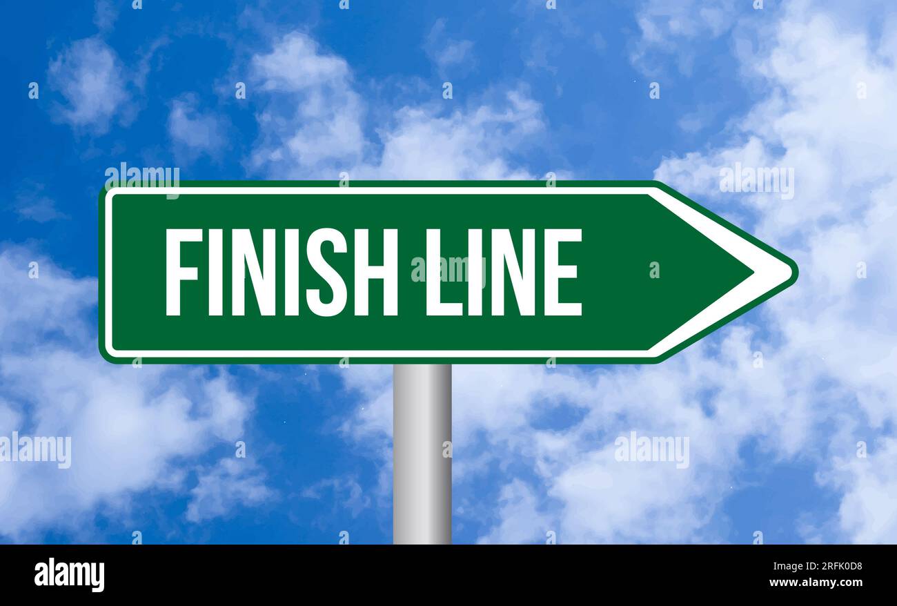 Finish line road sign on sky background Stock Photo - Alamy