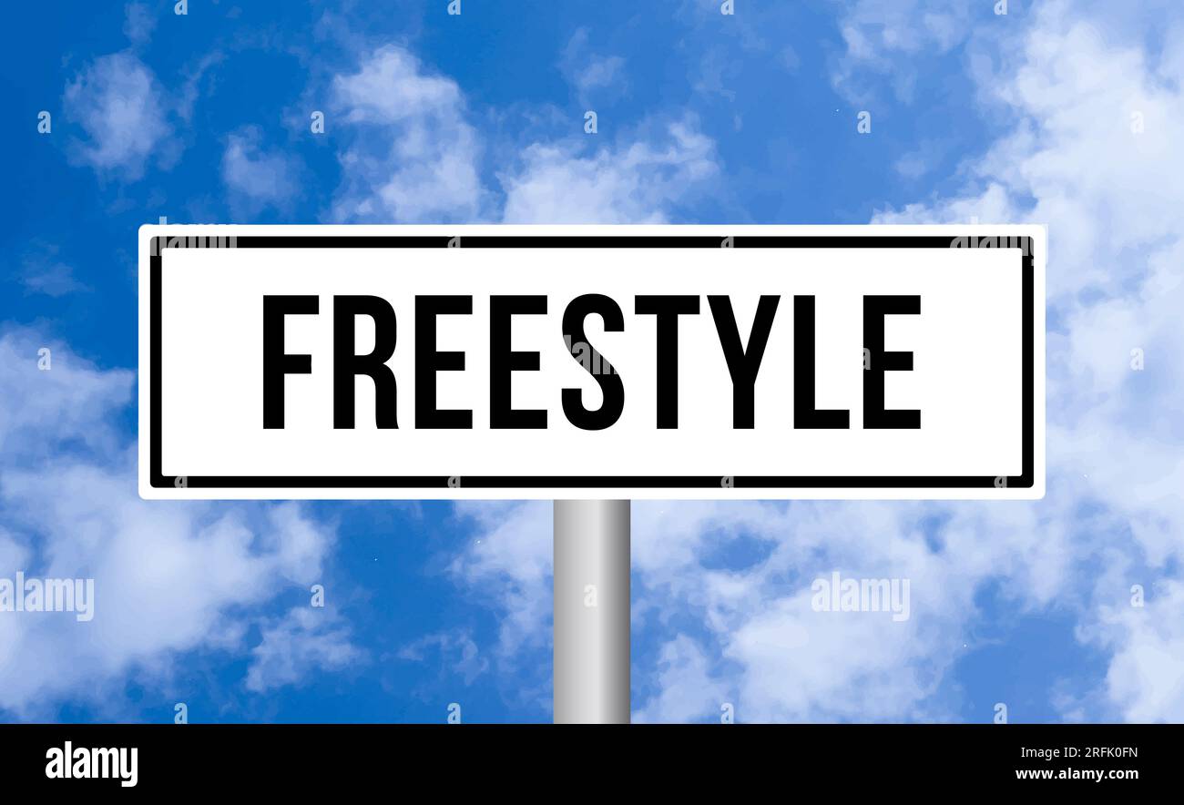 Freestyle road sign on blue sky background Stock Photo - Alamy