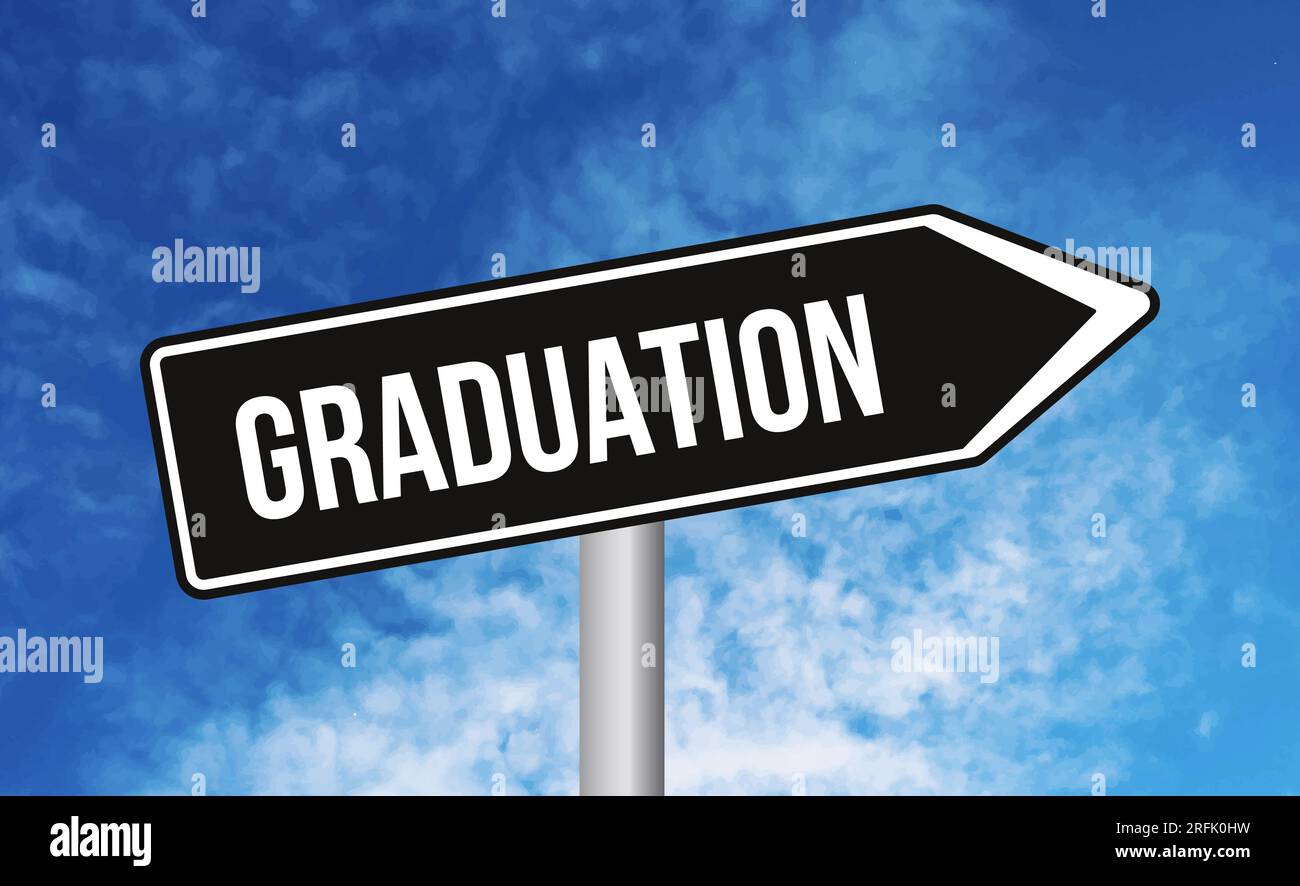 Graduation road sign on sky background Stock Photo - Alamy