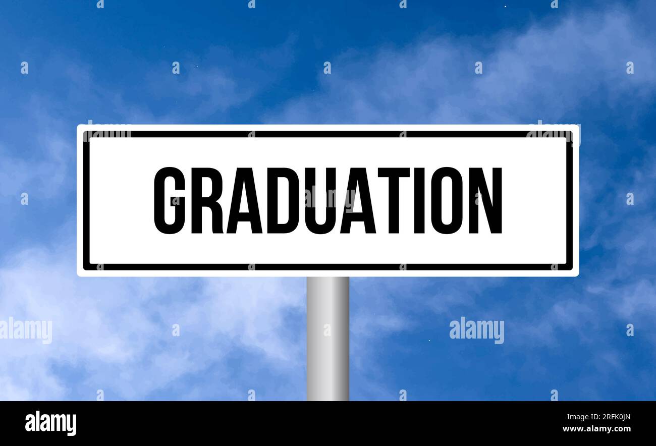 Graduation road sign on sky background Stock Photo - Alamy