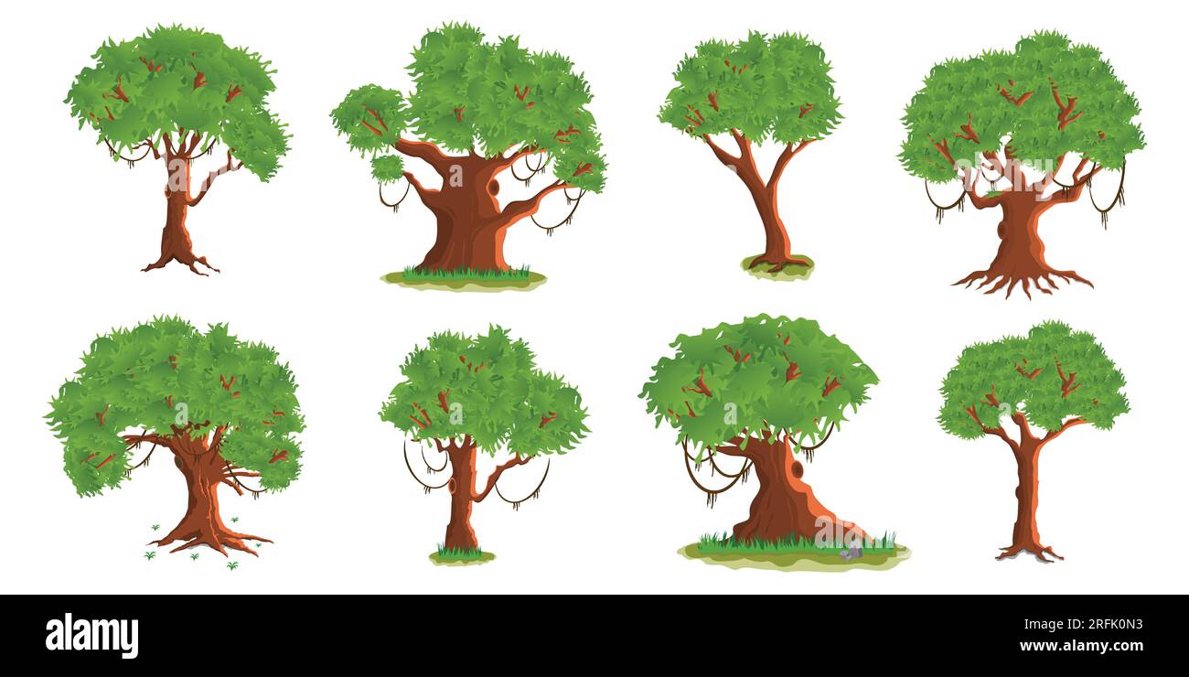 Set of cartoon trees isolated on a white background Stock Vector Image ...