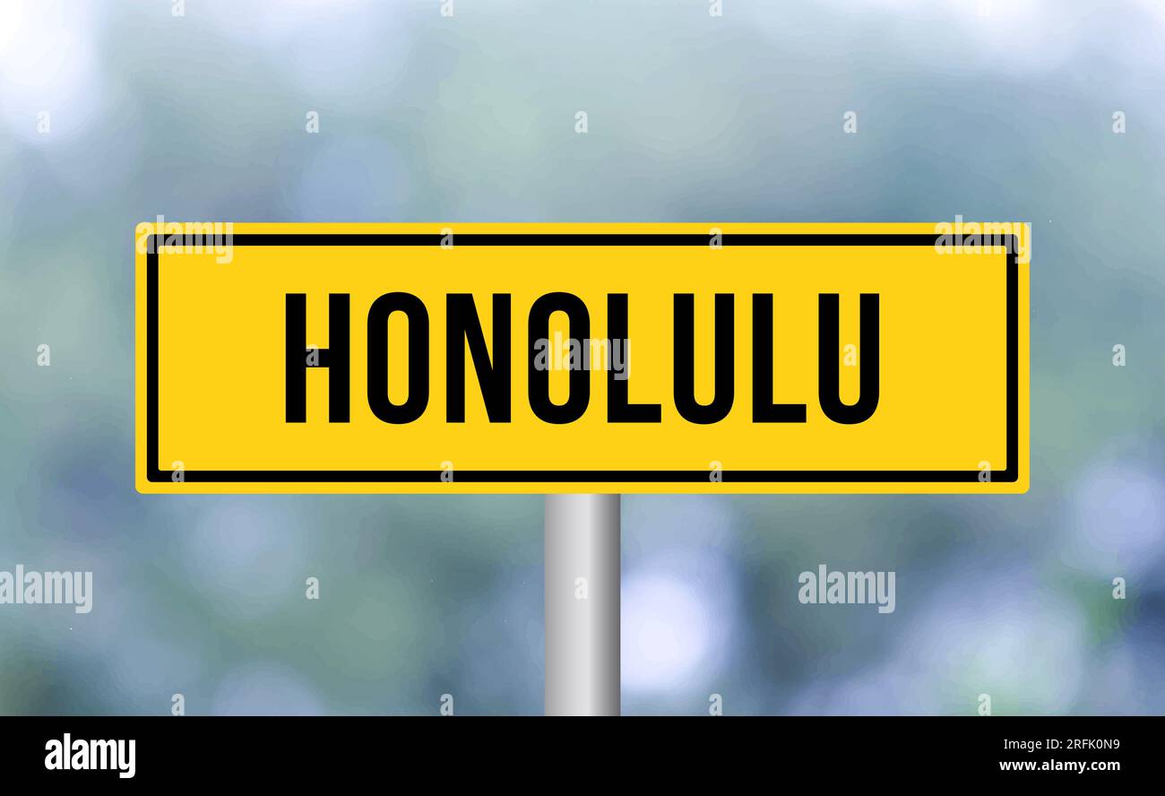 Honolulu road sign on blur background Stock Photo - Alamy