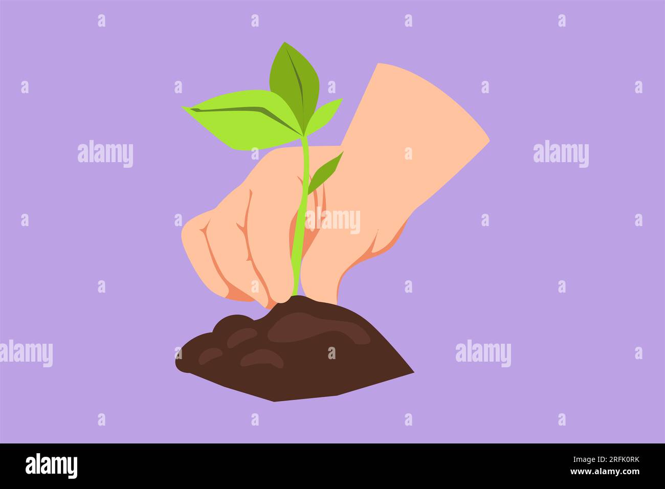 Graphic flat design drawing young woman planting a tree in the garden ...