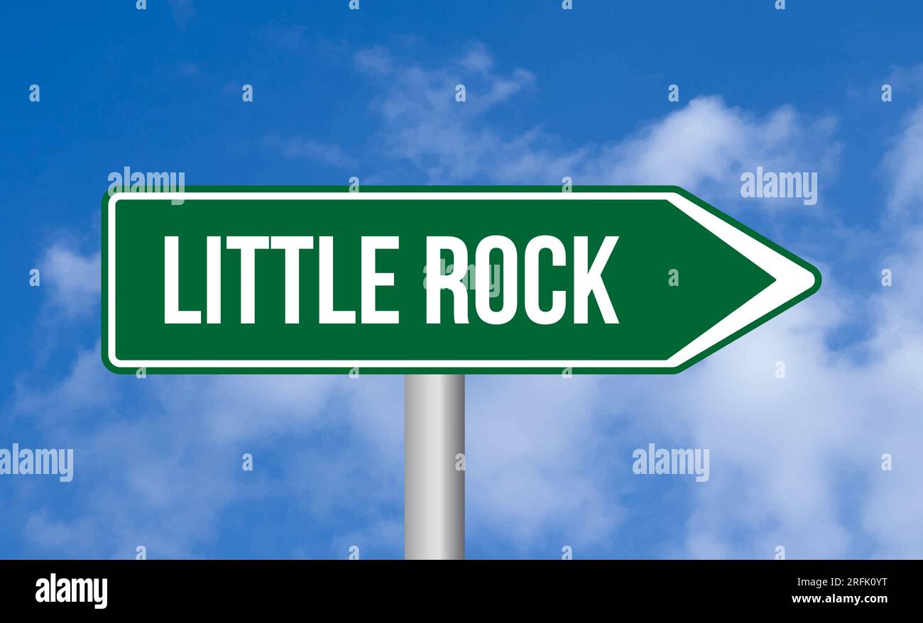 Little rock road sign on sky background Stock Photo - Alamy