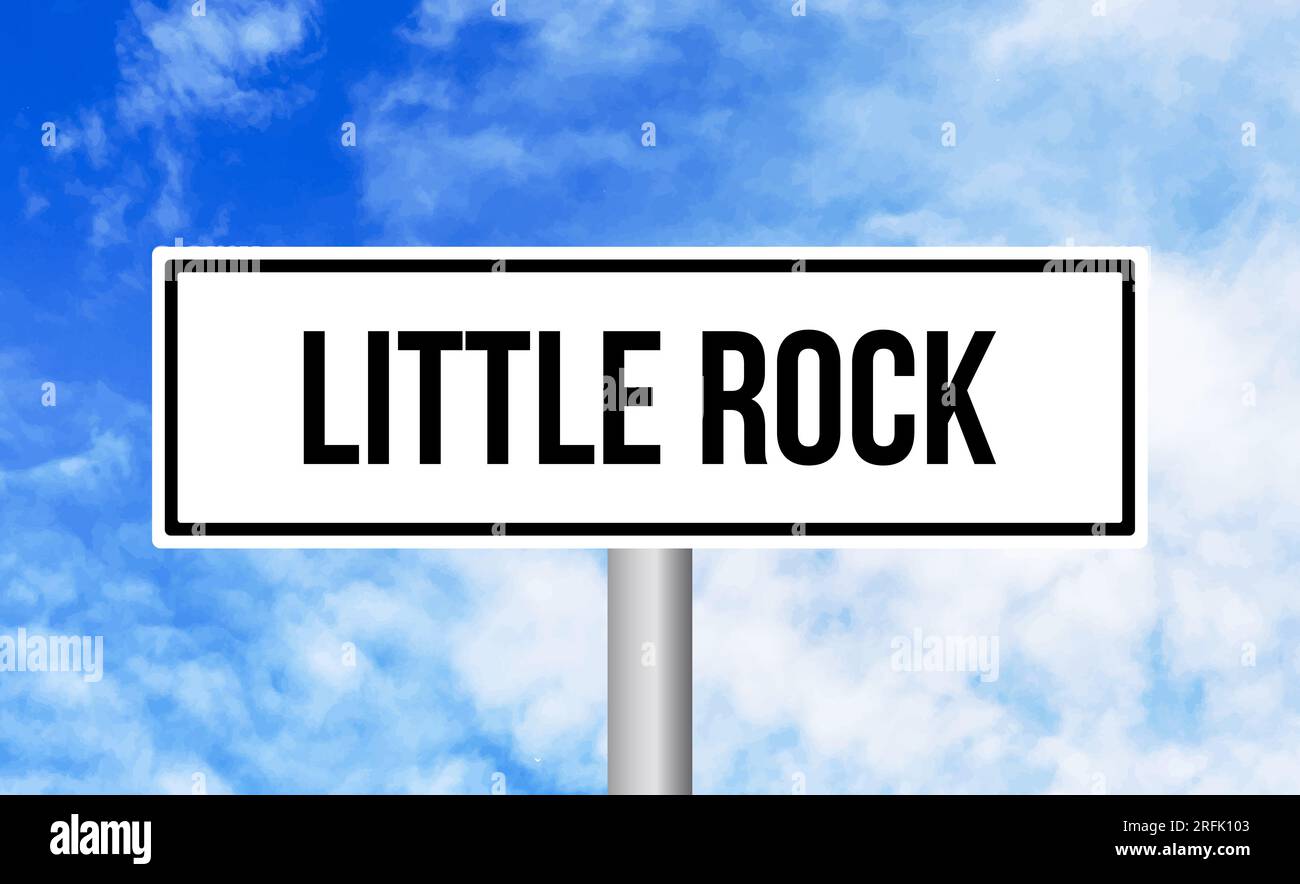 Little rock road sign on sky background Stock Photo - Alamy