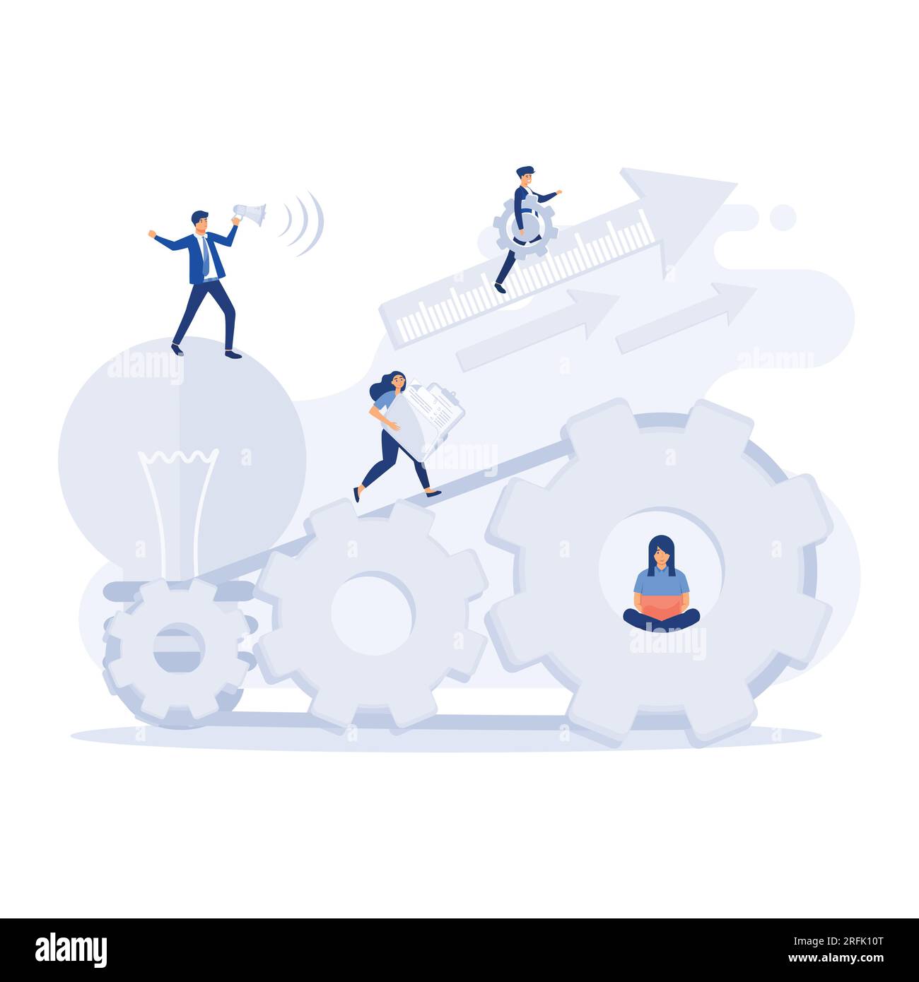 Team of businesspeople working with industrial gears or cogs in a ...