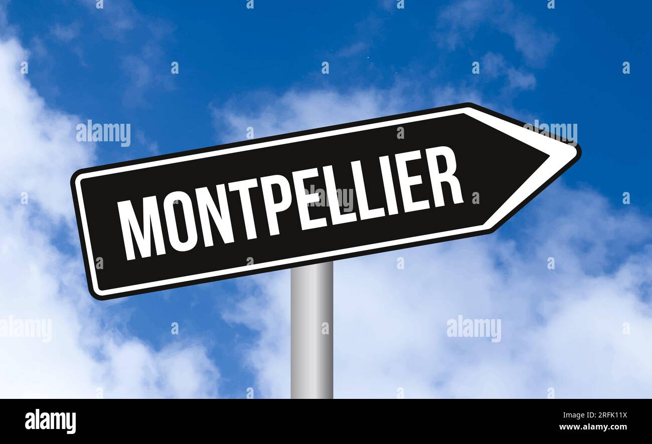 Montpellier road sign on sky background Stock Photo - Alamy