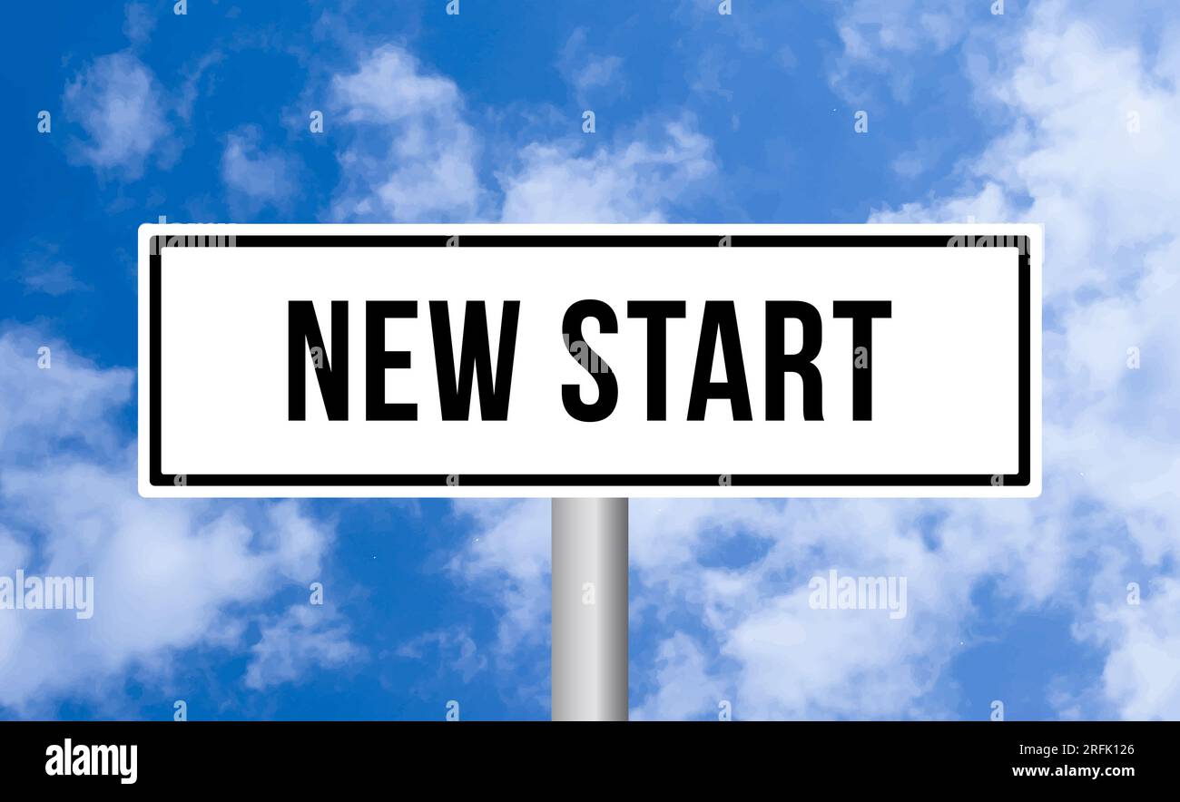 New start road sign on cloudy sky background Stock Photo - Alamy
