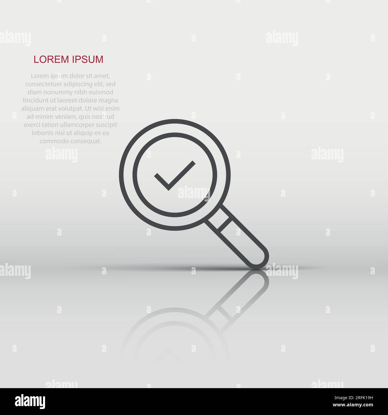 Check mark with magnifying glass icon in flat style. Loupe accept ...