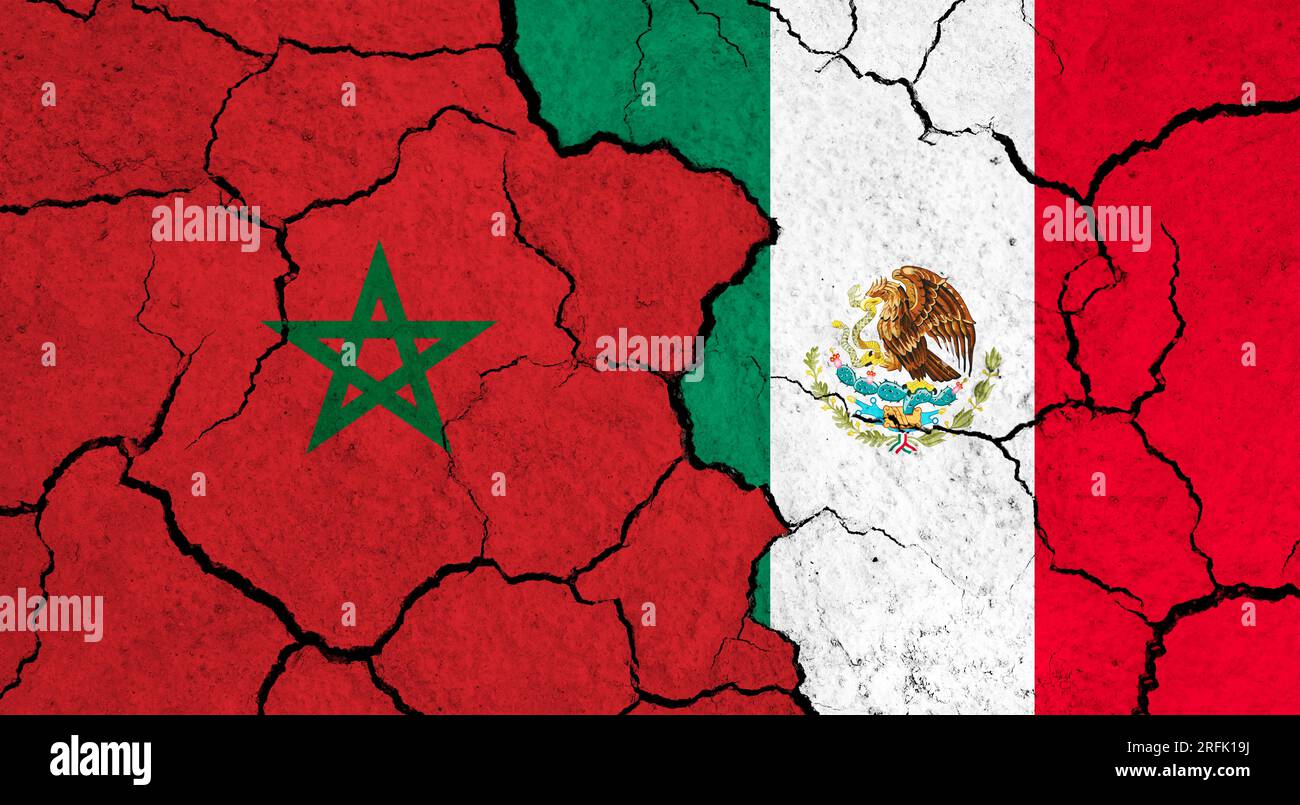 Flags of Morocco and Mexico on cracked surface - politics, relationship ...