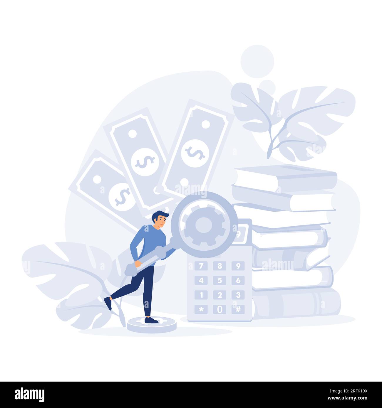 Business people on backdrop of huge files of documents and accounting ...