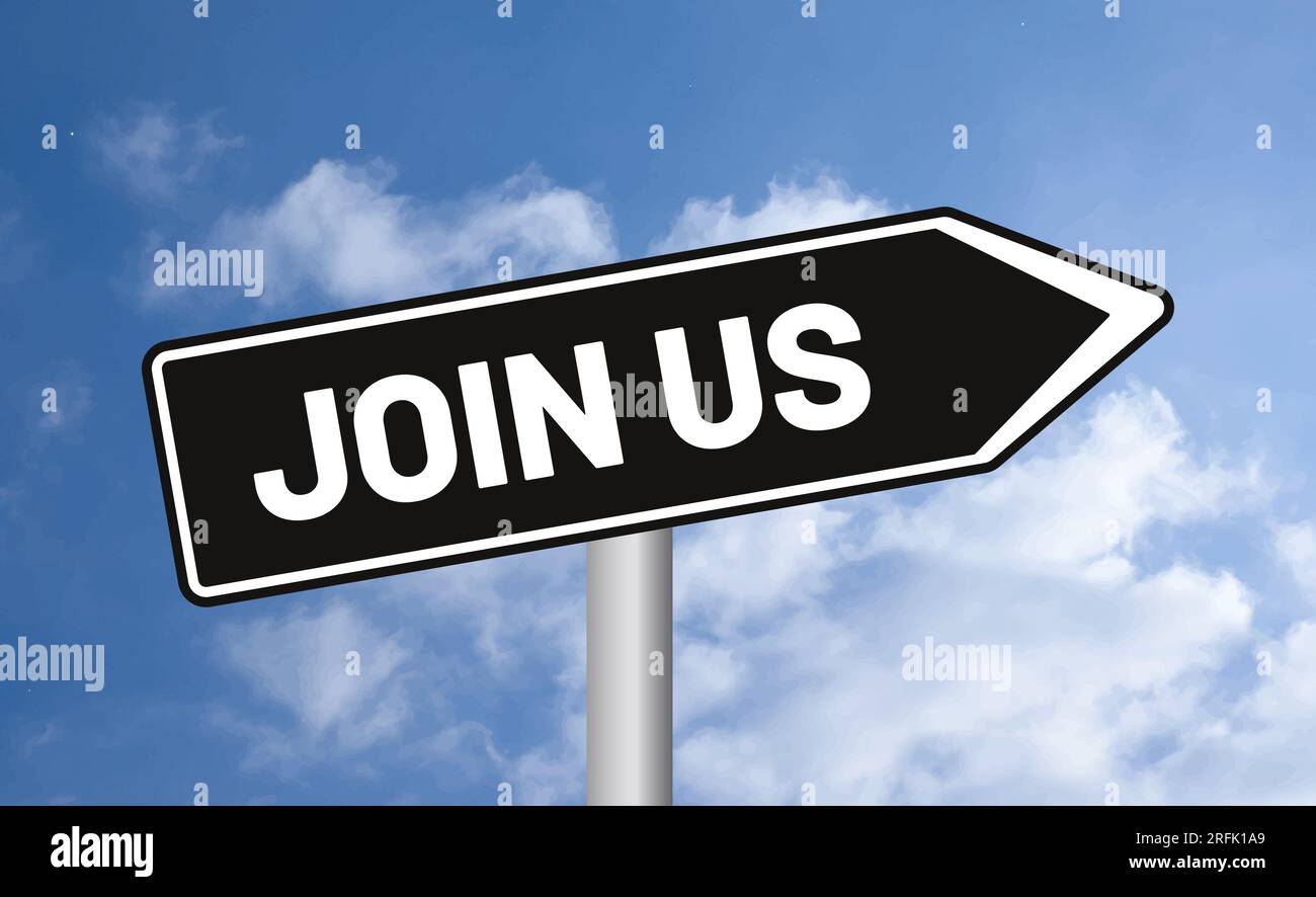 Join us road sign on blue sky background Stock Photo - Alamy