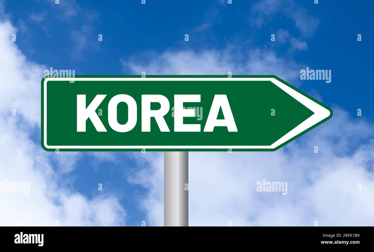 Korea road sign on cloudy sky background Stock Photo - Alamy