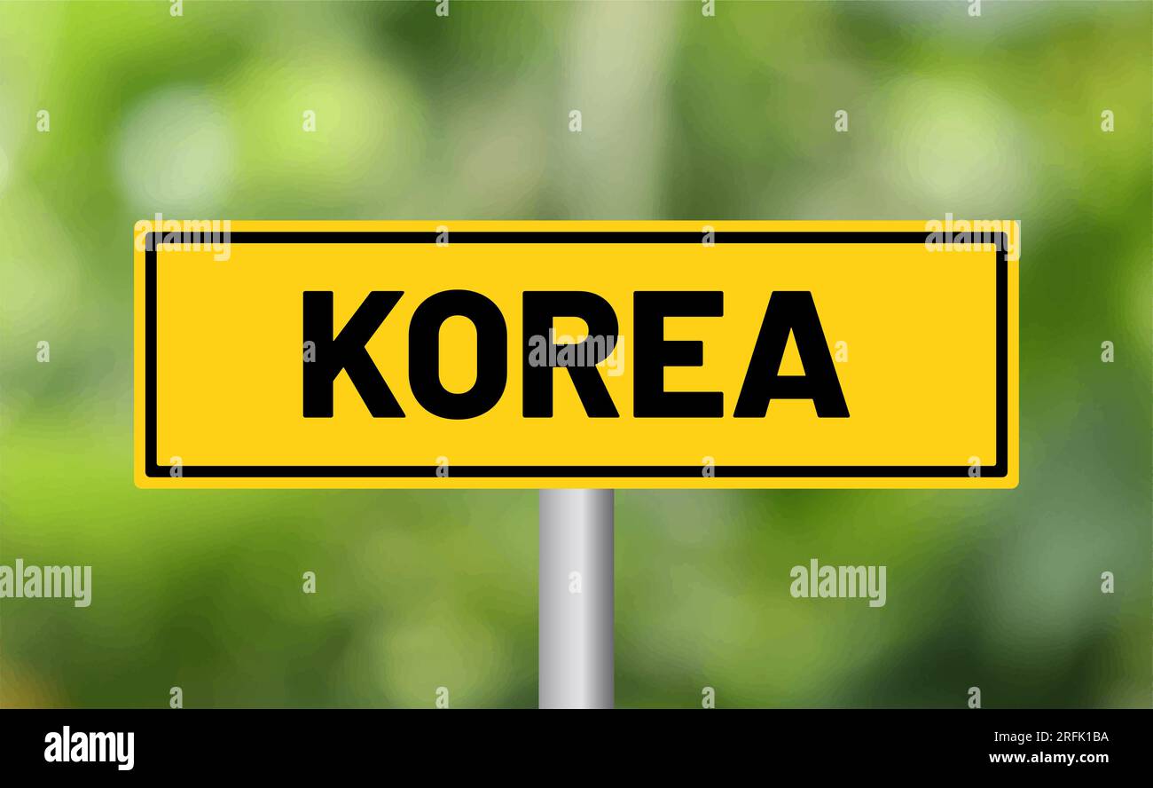 Korea road sign on blur background Stock Photo - Alamy