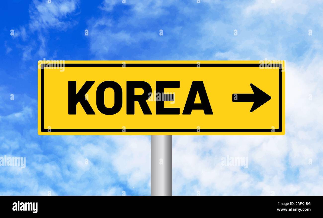 Korea road sign on cloudy sky background Stock Photo - Alamy