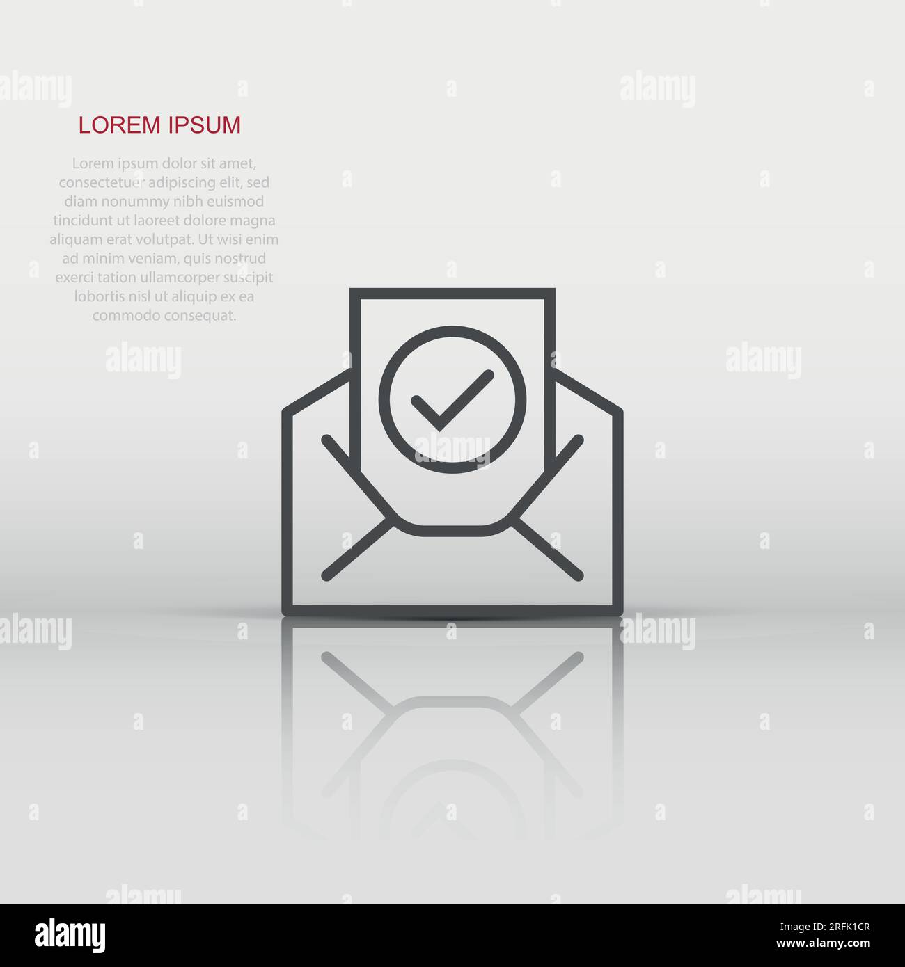 Envelope with confirmed document icon in flat style. Verify vector ...