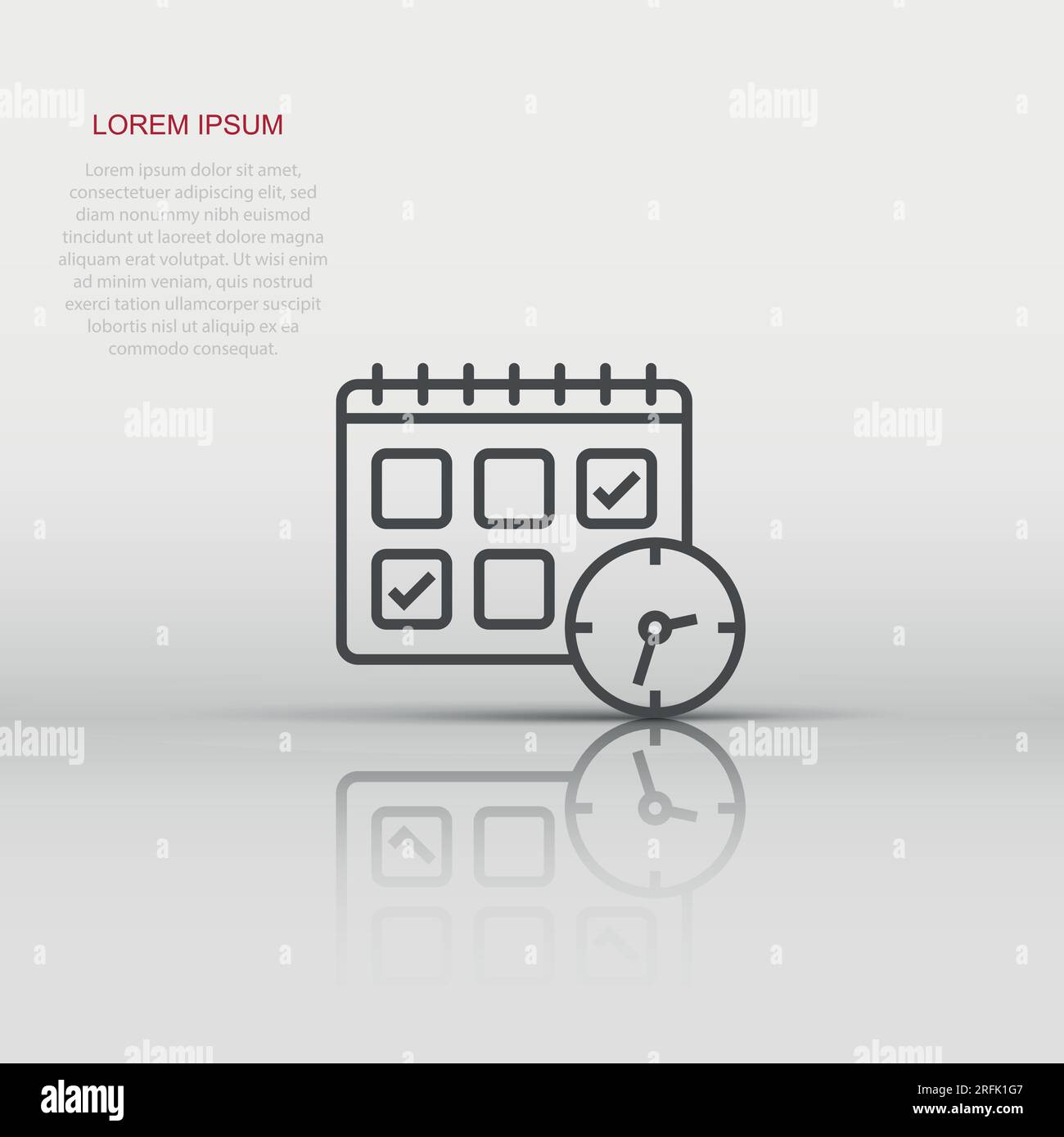 Calendar with clock icon in flat style. Agenda vector illustration on ...