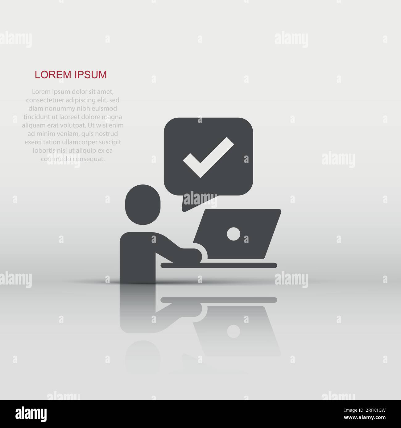 People with laptop computer icon in flat style. Pc user check mark ...