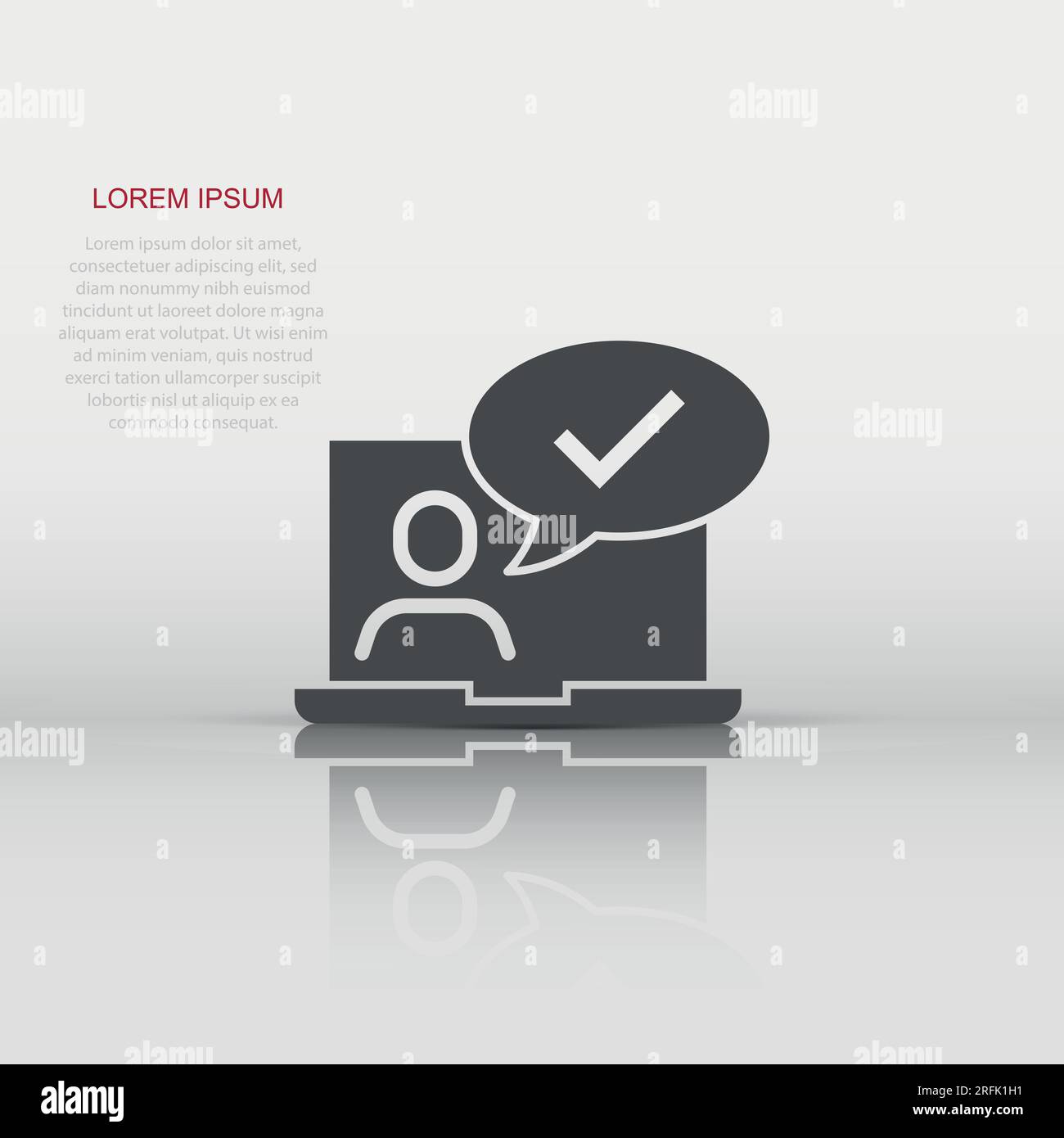 People with laptop computer icon in flat style. Pc user check mark ...