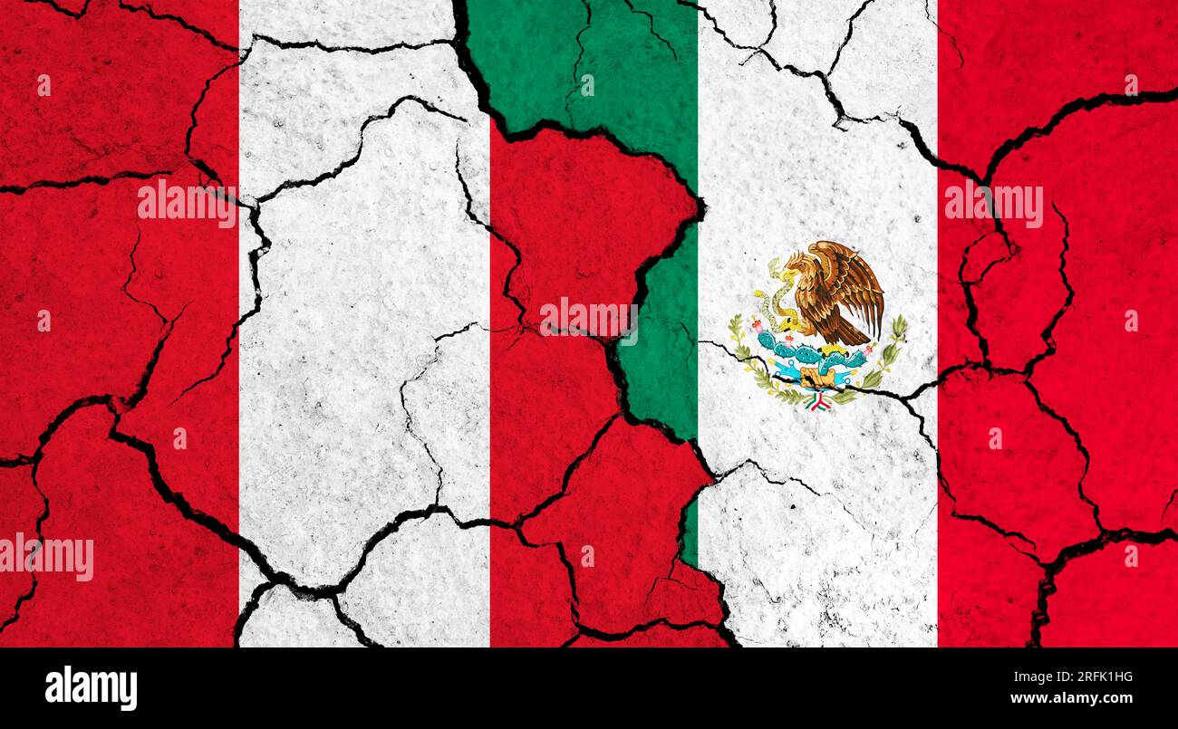 Flags of Peru and Mexico on cracked surface - politics, relationship ...