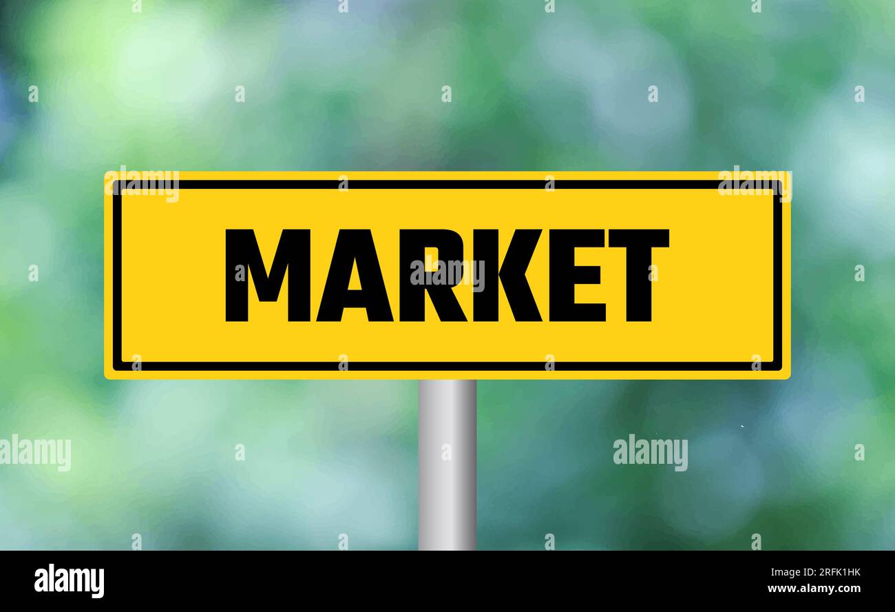 Market road sign on blur background Stock Photo - Alamy