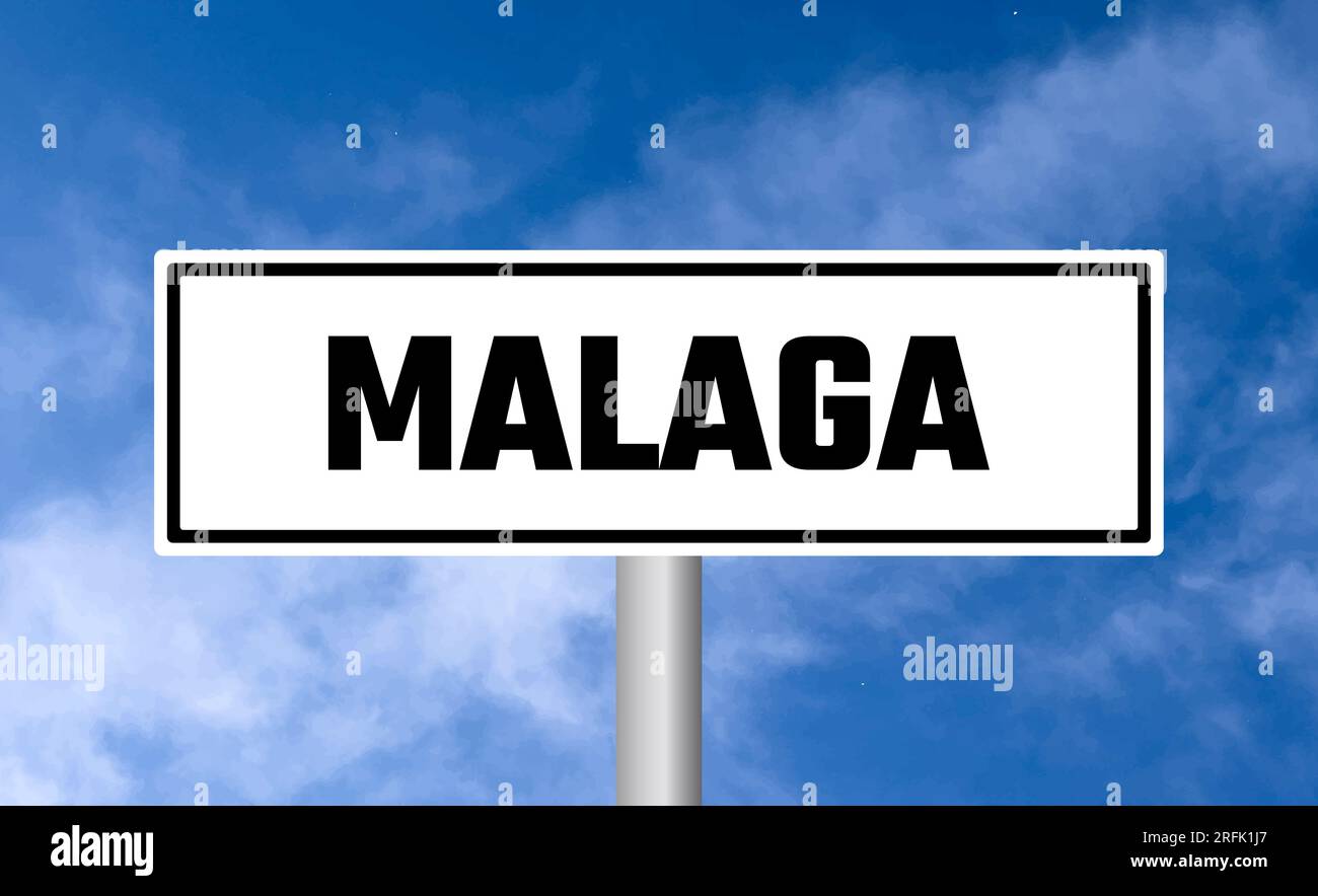 Malaga road sign on cloudy sky background Stock Photo - Alamy