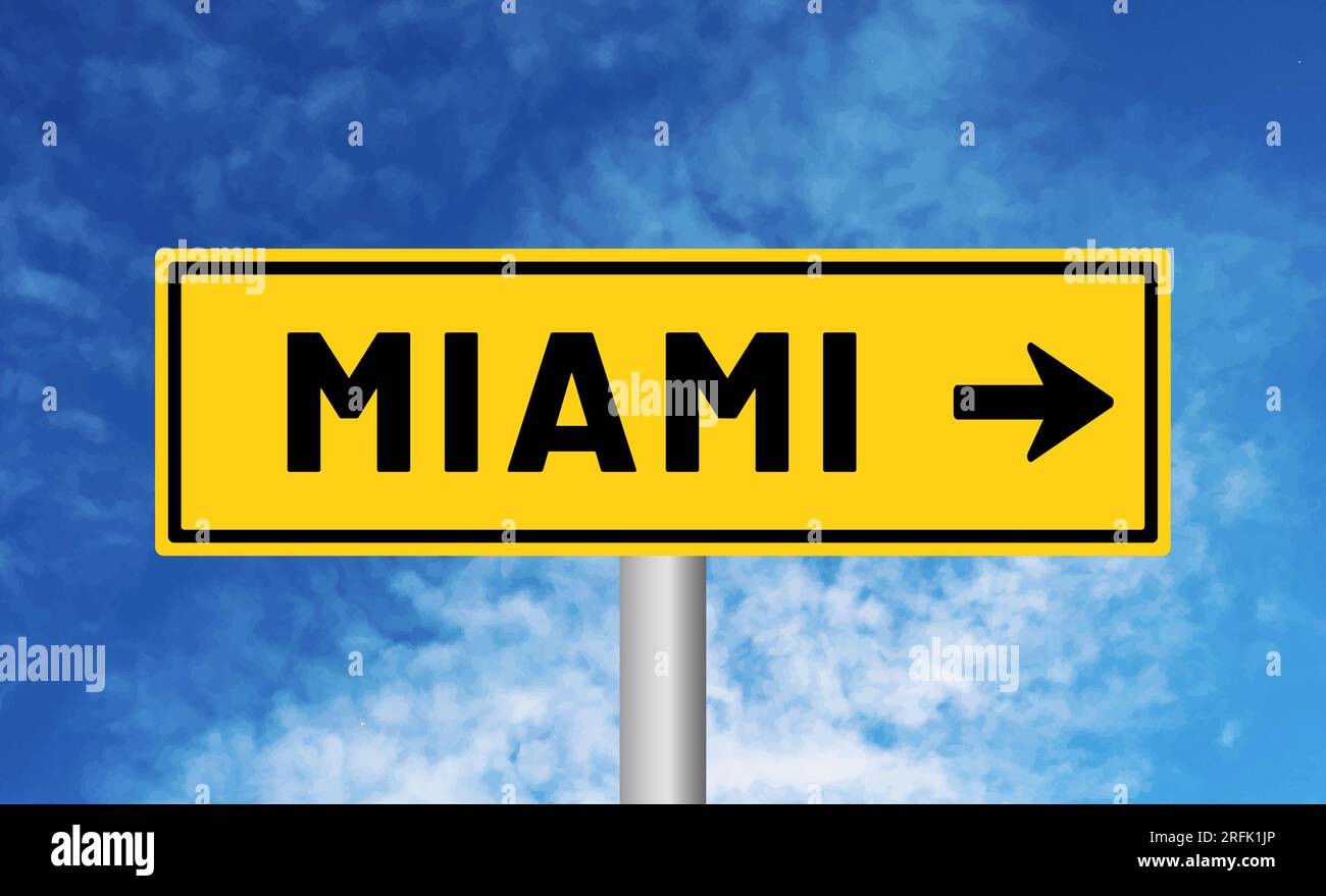 Miami road sign on cloudy sky background Stock Photo - Alamy
