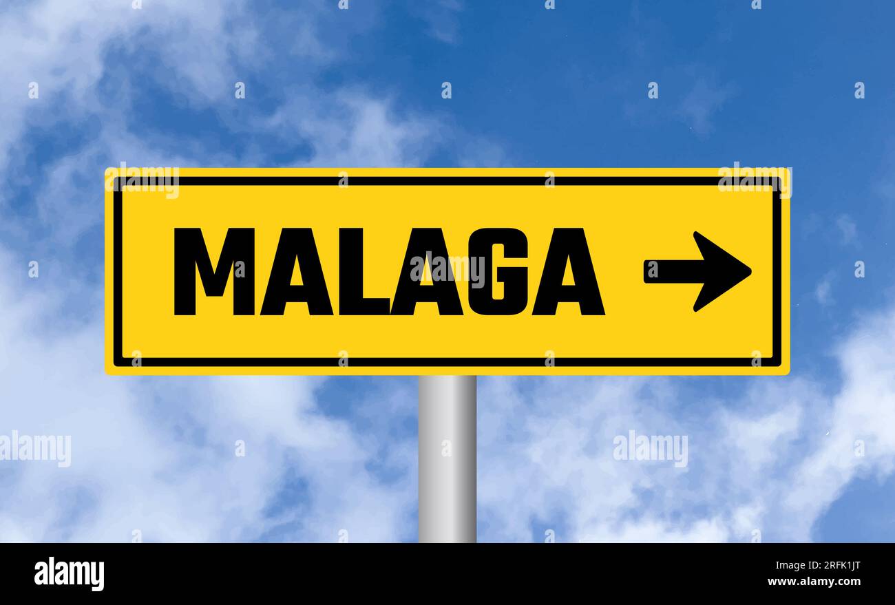 Malaga road sign on cloudy sky background Stock Photo - Alamy