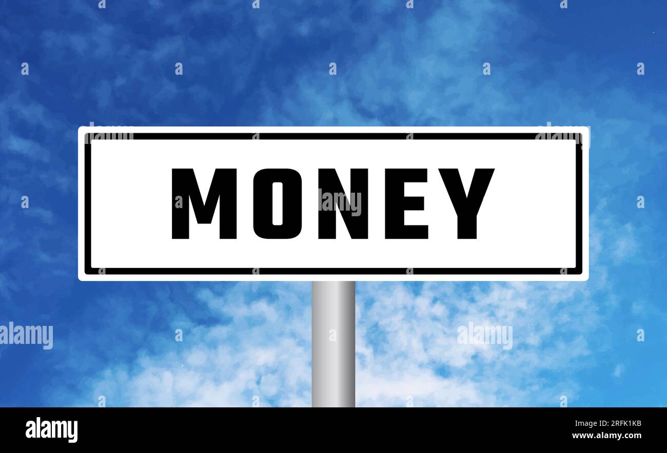 Money road sign on sky background Stock Photo - Alamy