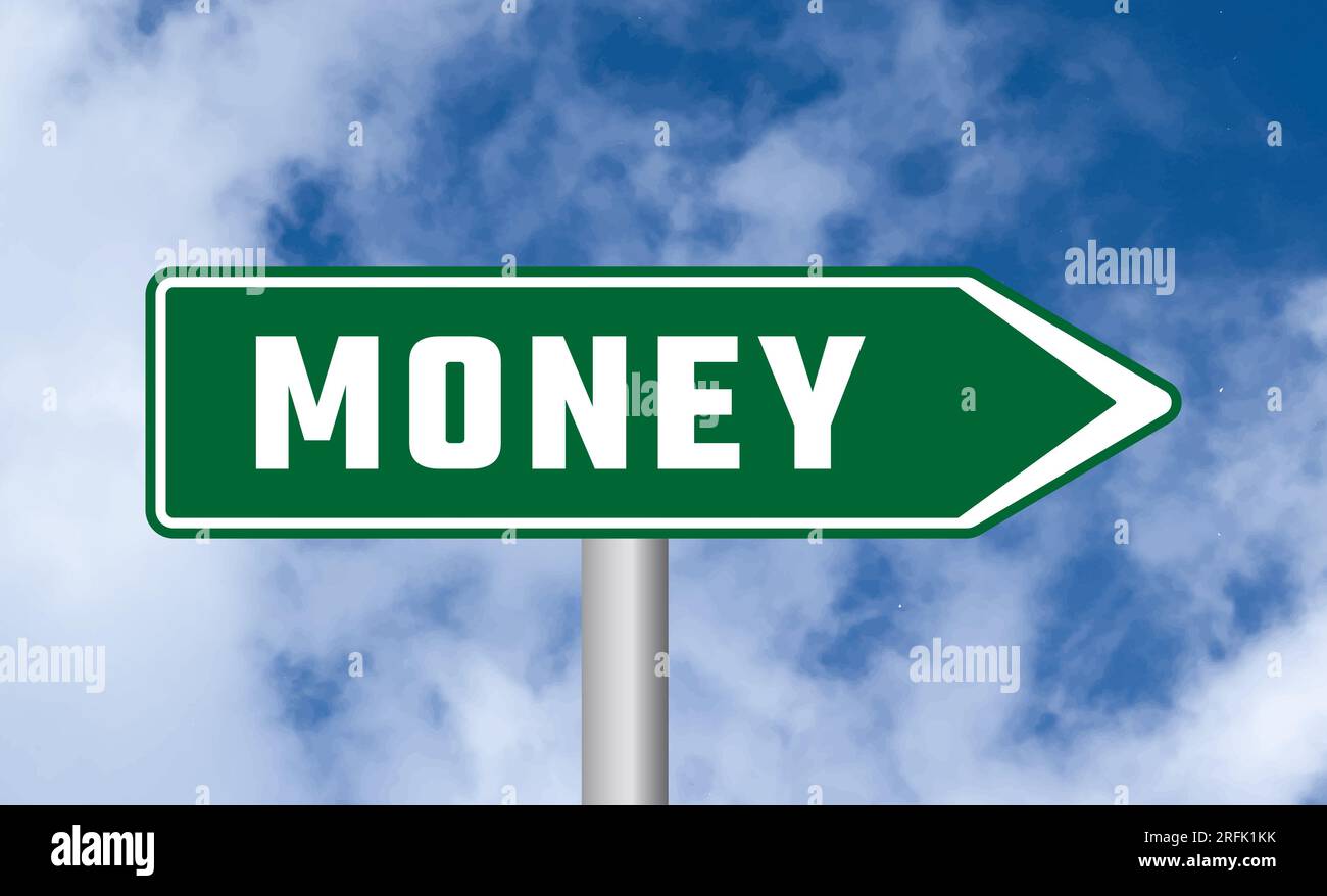 Money road sign on sky background Stock Photo - Alamy
