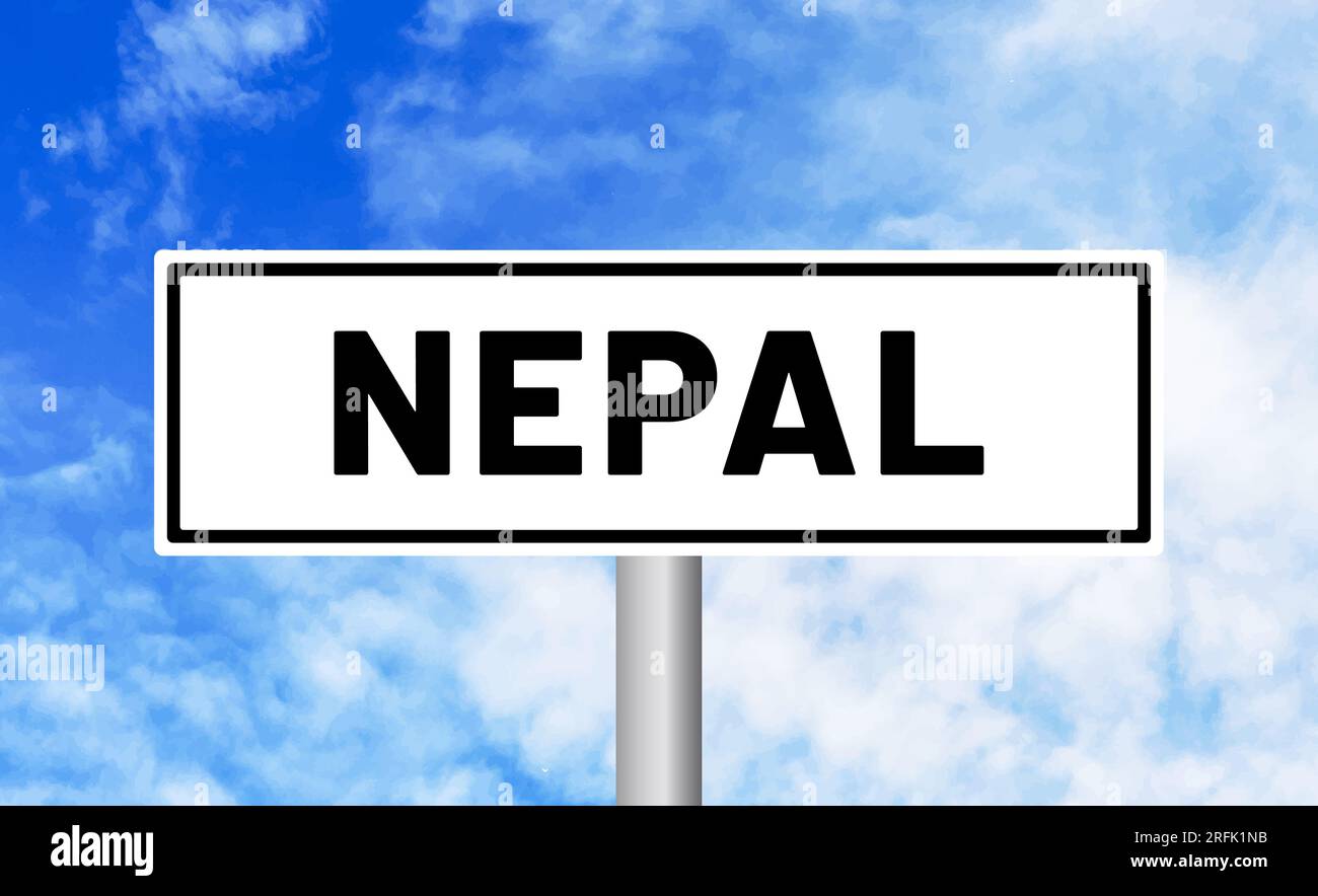 Nepal road sign on blue sky background Stock Photo - Alamy