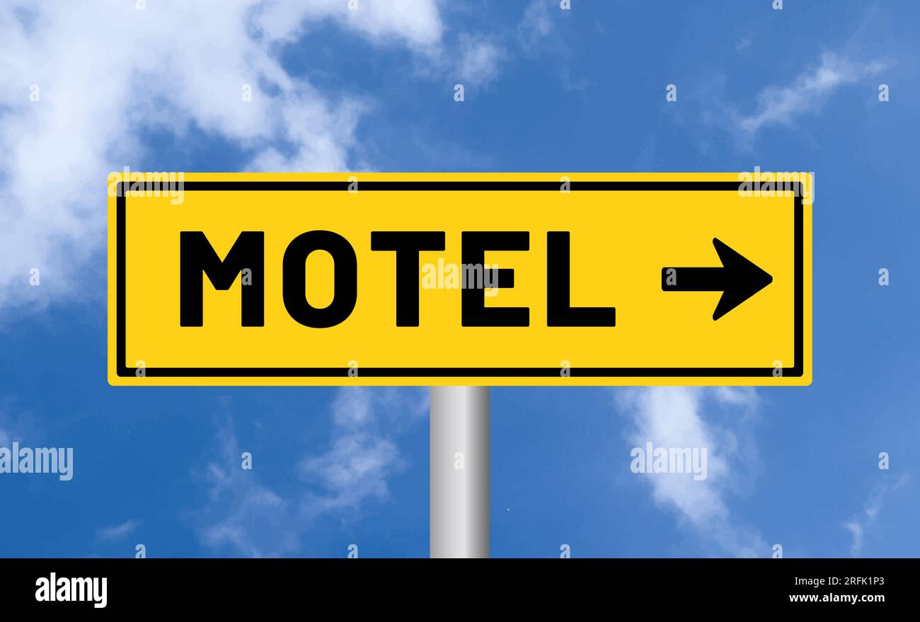 Motel road sign on cloudy sky background Stock Photo - Alamy