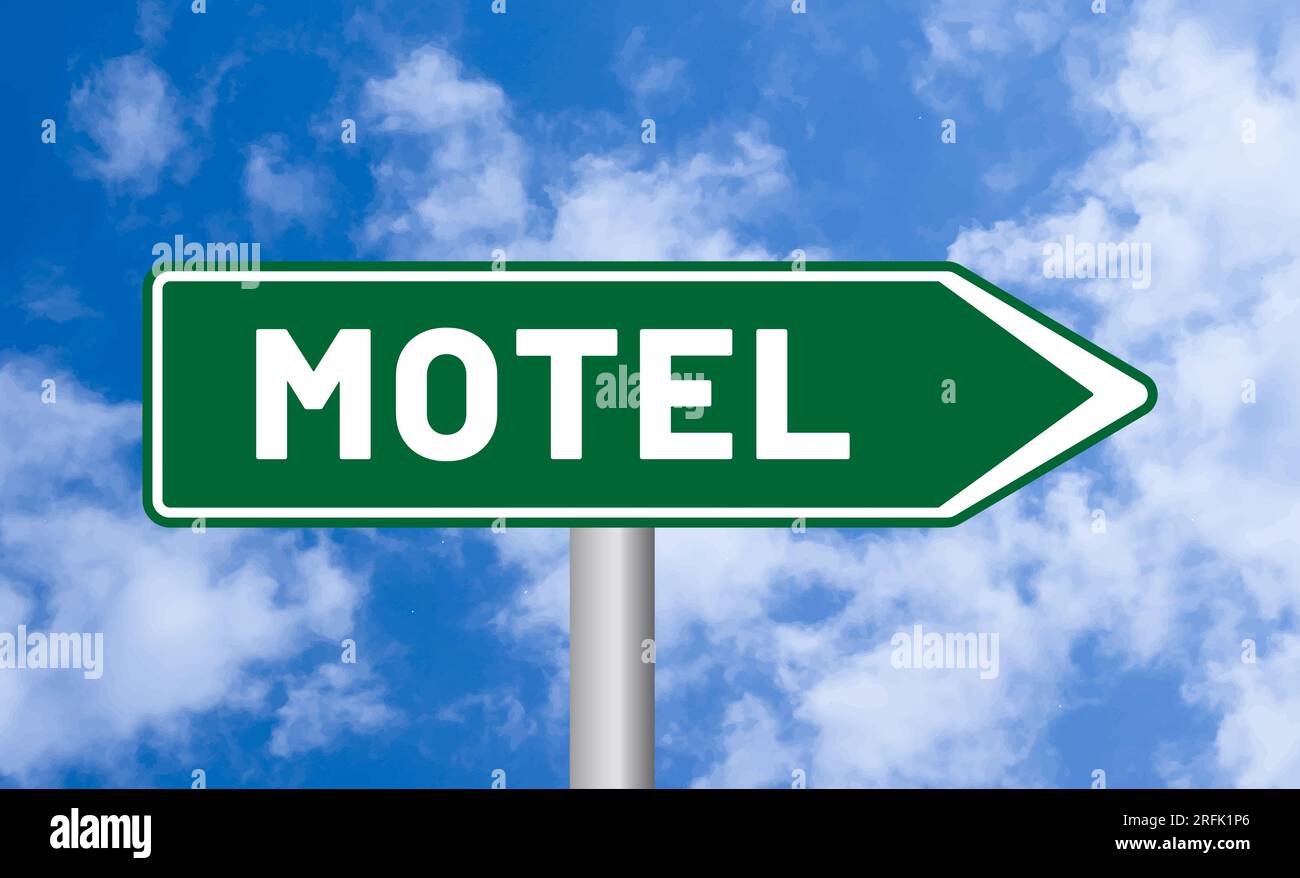 Motel road sign on cloudy sky background Stock Photo - Alamy