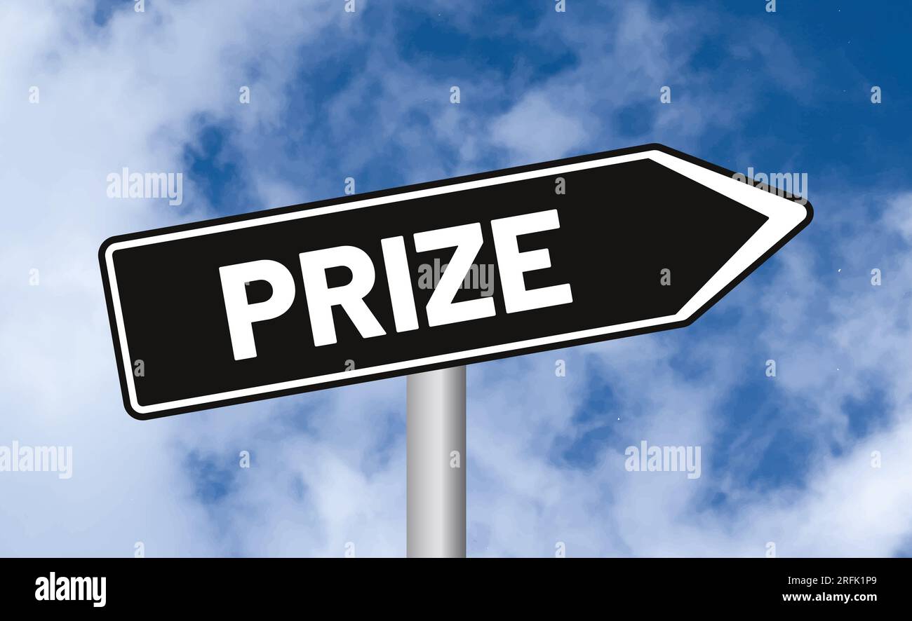 Prize road sign on cloudy sky background Stock Photo - Alamy
