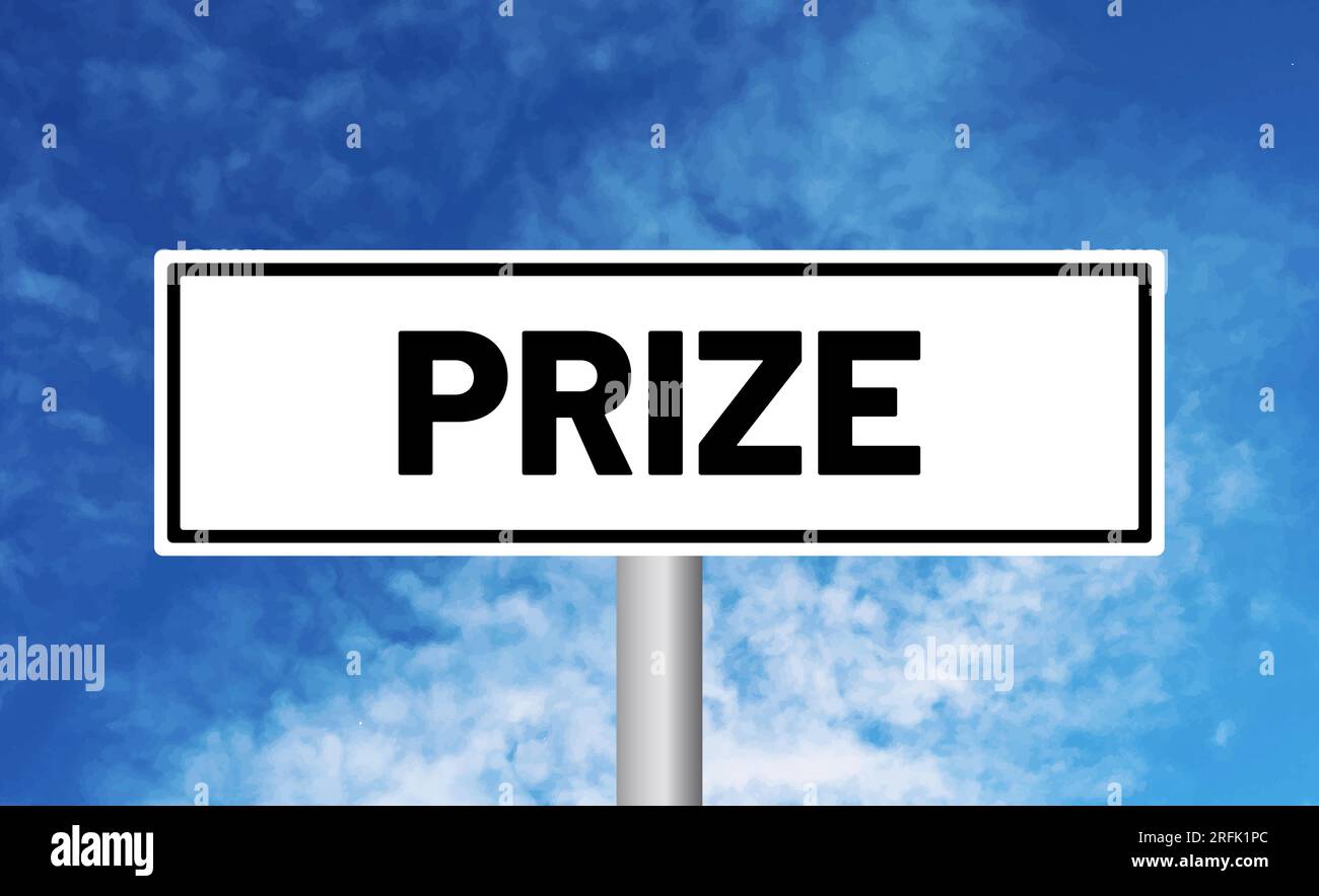 Prize road sign on cloudy sky background Stock Photo - Alamy