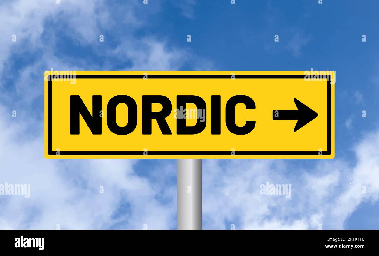 Nordic road sign on cloudy sky background Stock Photo - Alamy