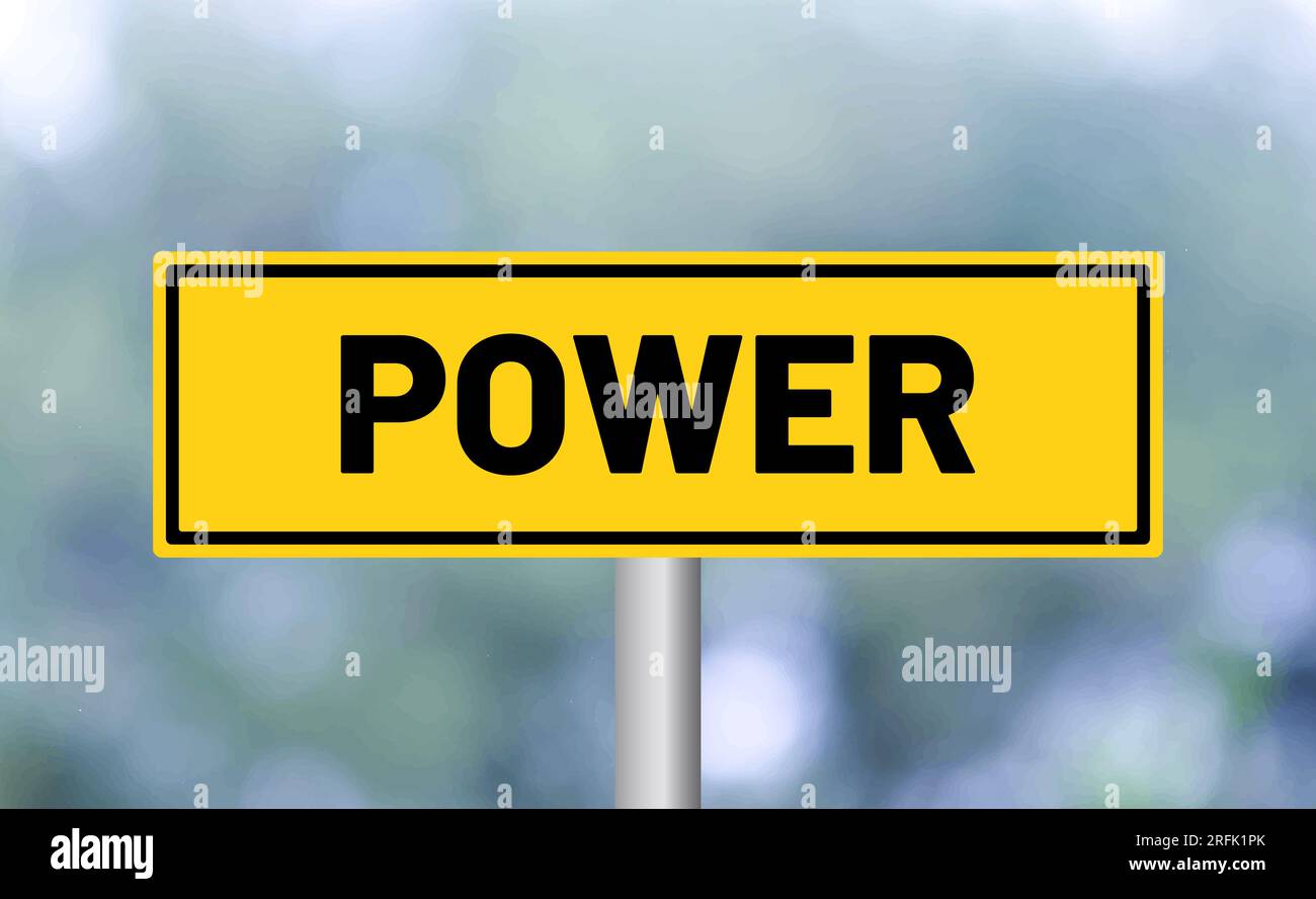 Power road sign on blur background Stock Photo - Alamy