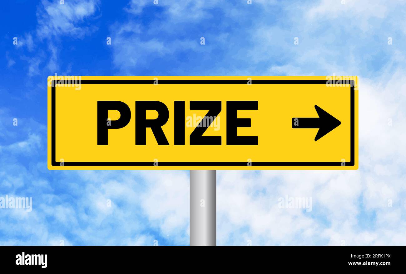 Prize road sign on cloudy sky background Stock Photo - Alamy