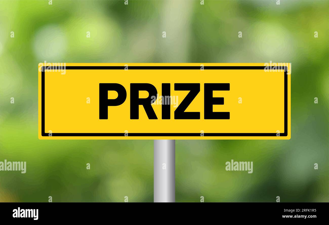 Prize road sign on blur background Stock Photo - Alamy