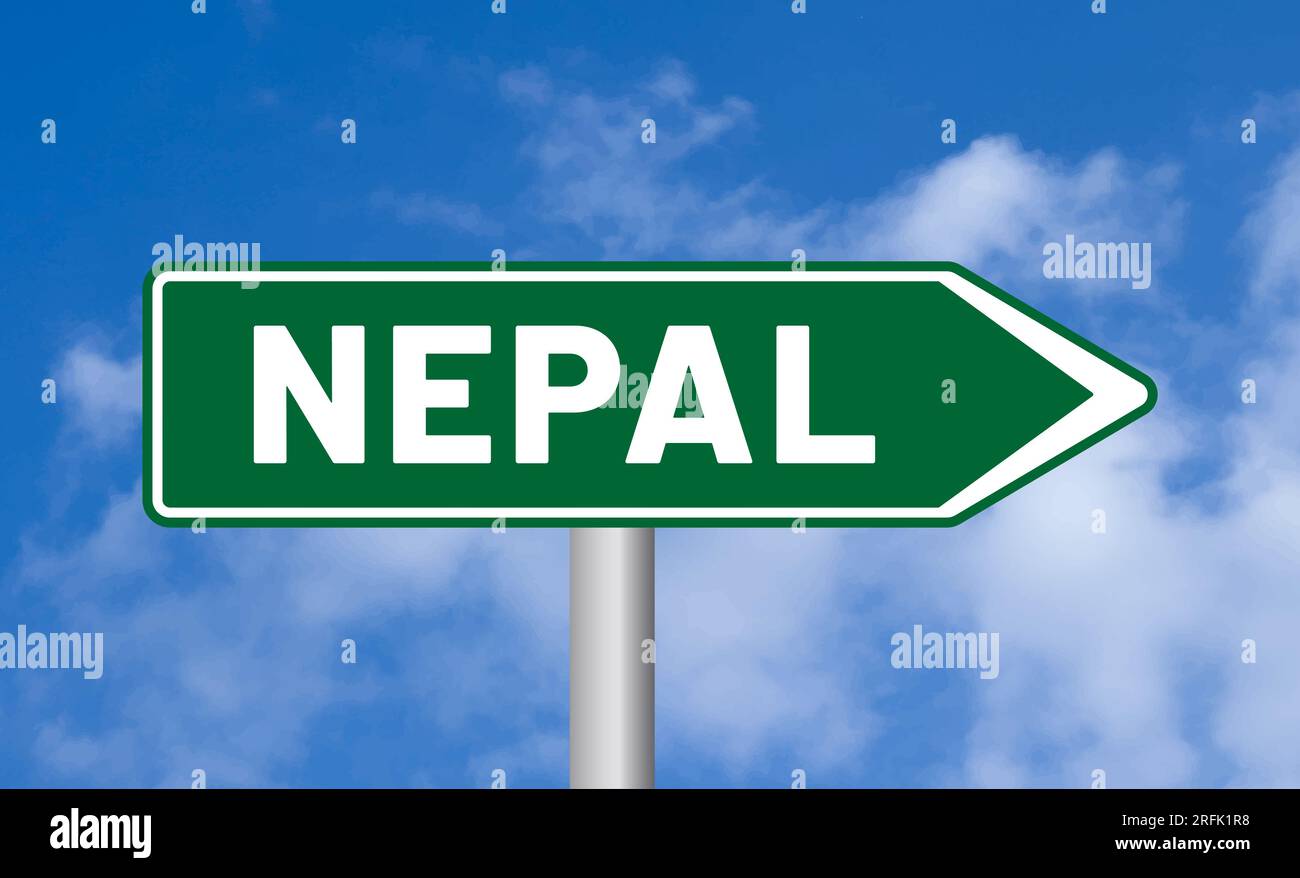 Nepal road sign on blue sky background Stock Photo - Alamy