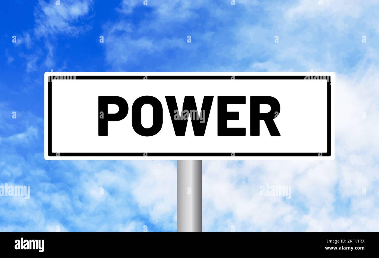Power road sign on sky background Stock Photo - Alamy