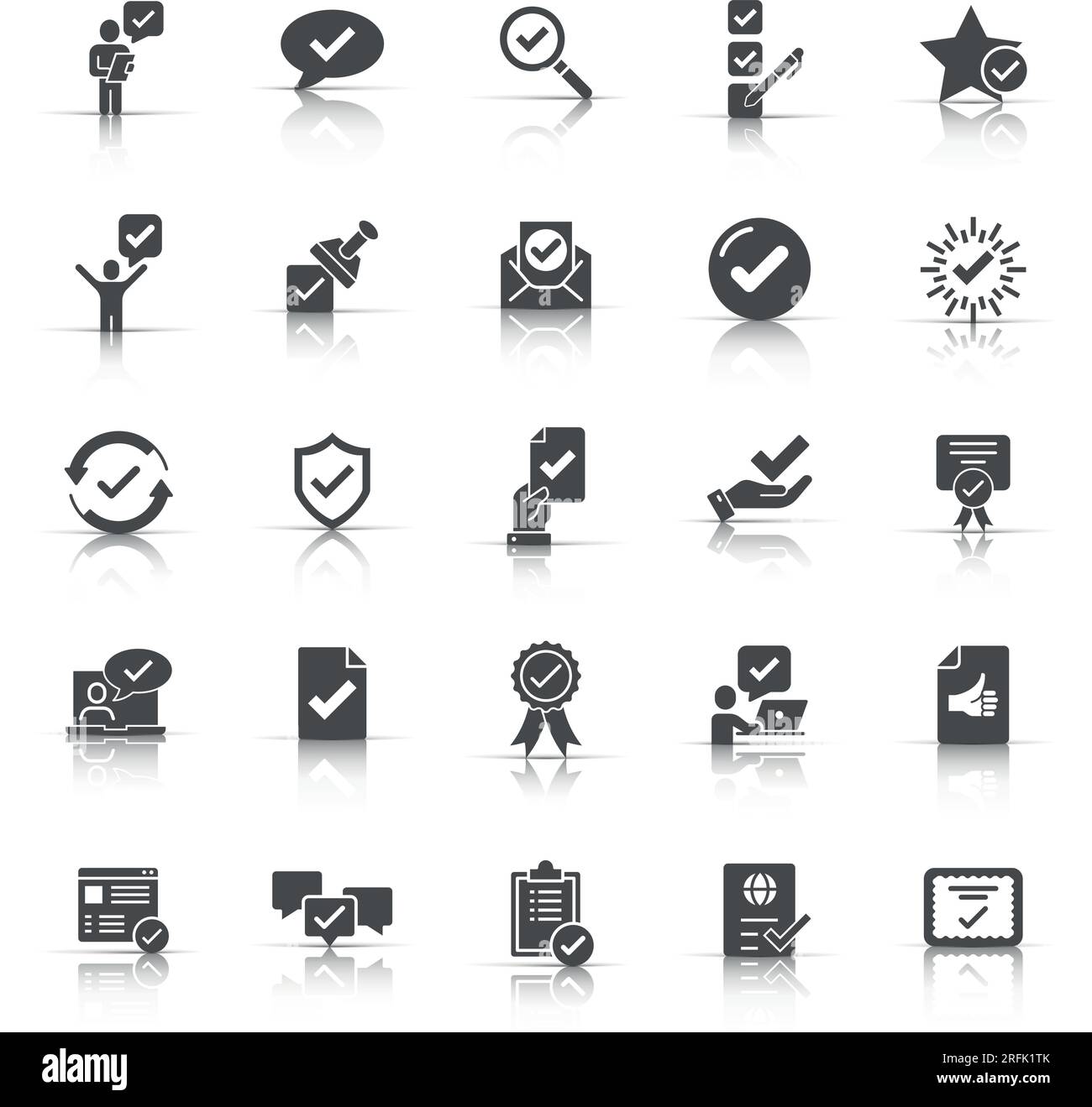 Approve icon set in flat style. Check mark vector illustration on white ...