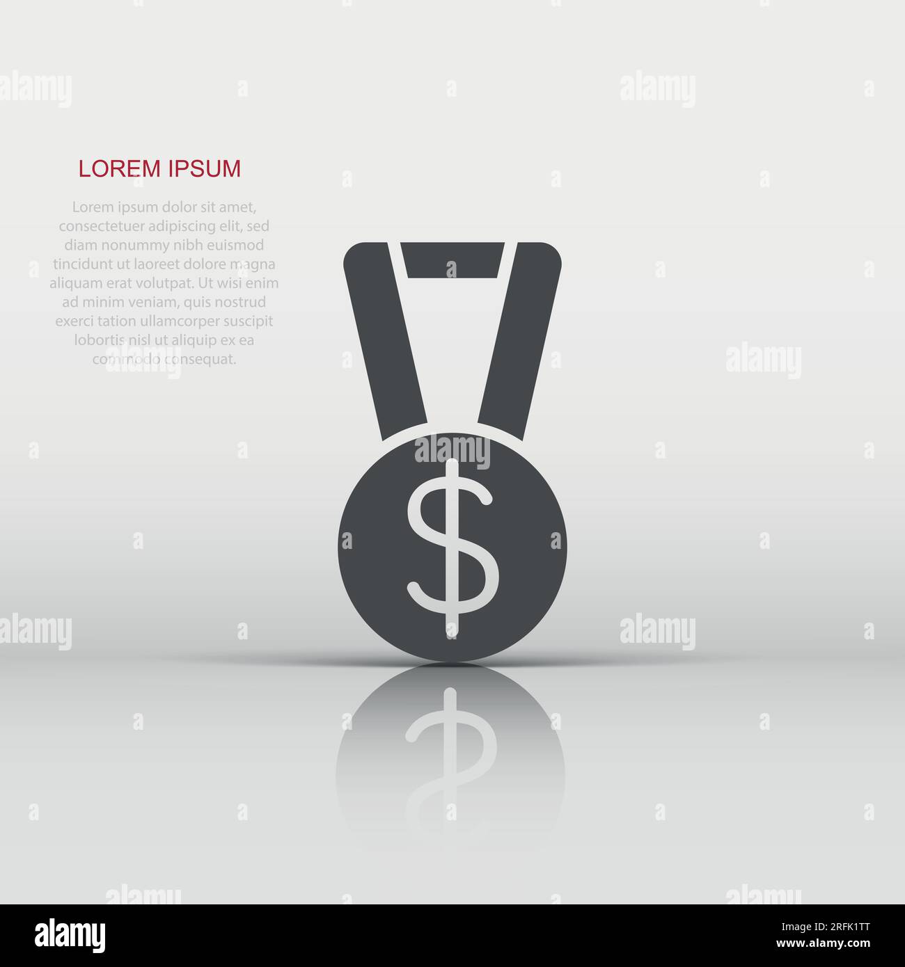 Medal with dollar icon in flat style. Money award trophy vector ...