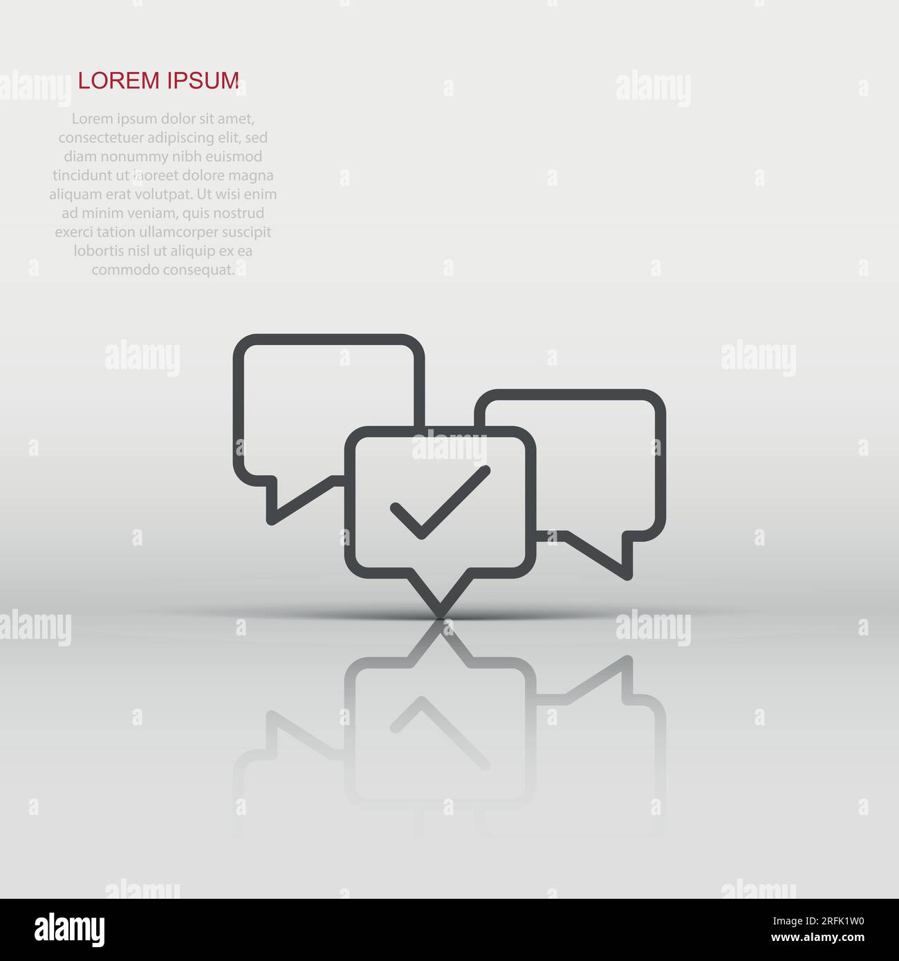 Speak chat sign icon in flat style. Speech bubble with check mark ...