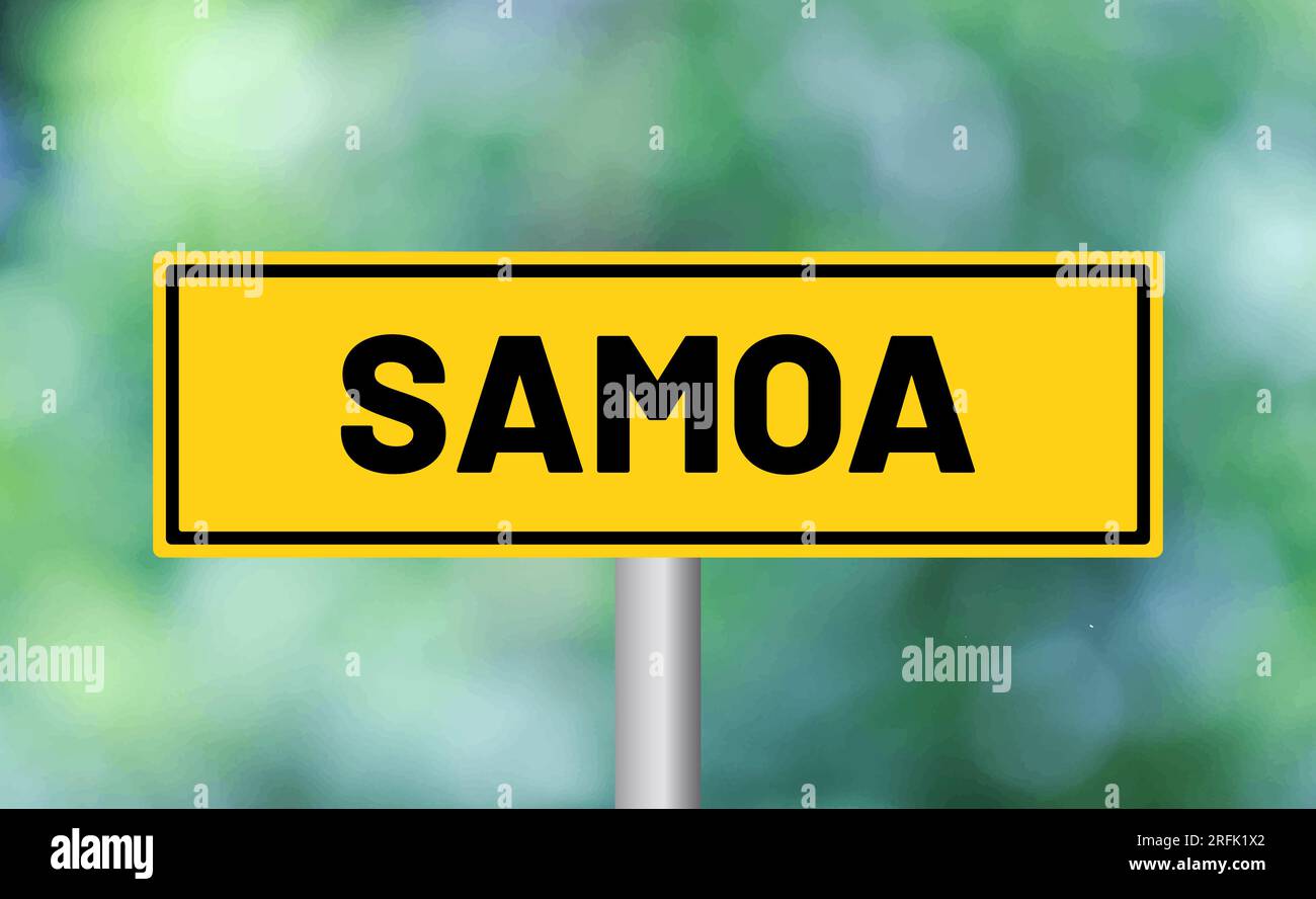 Samoa road sign on blur background Stock Photo - Alamy