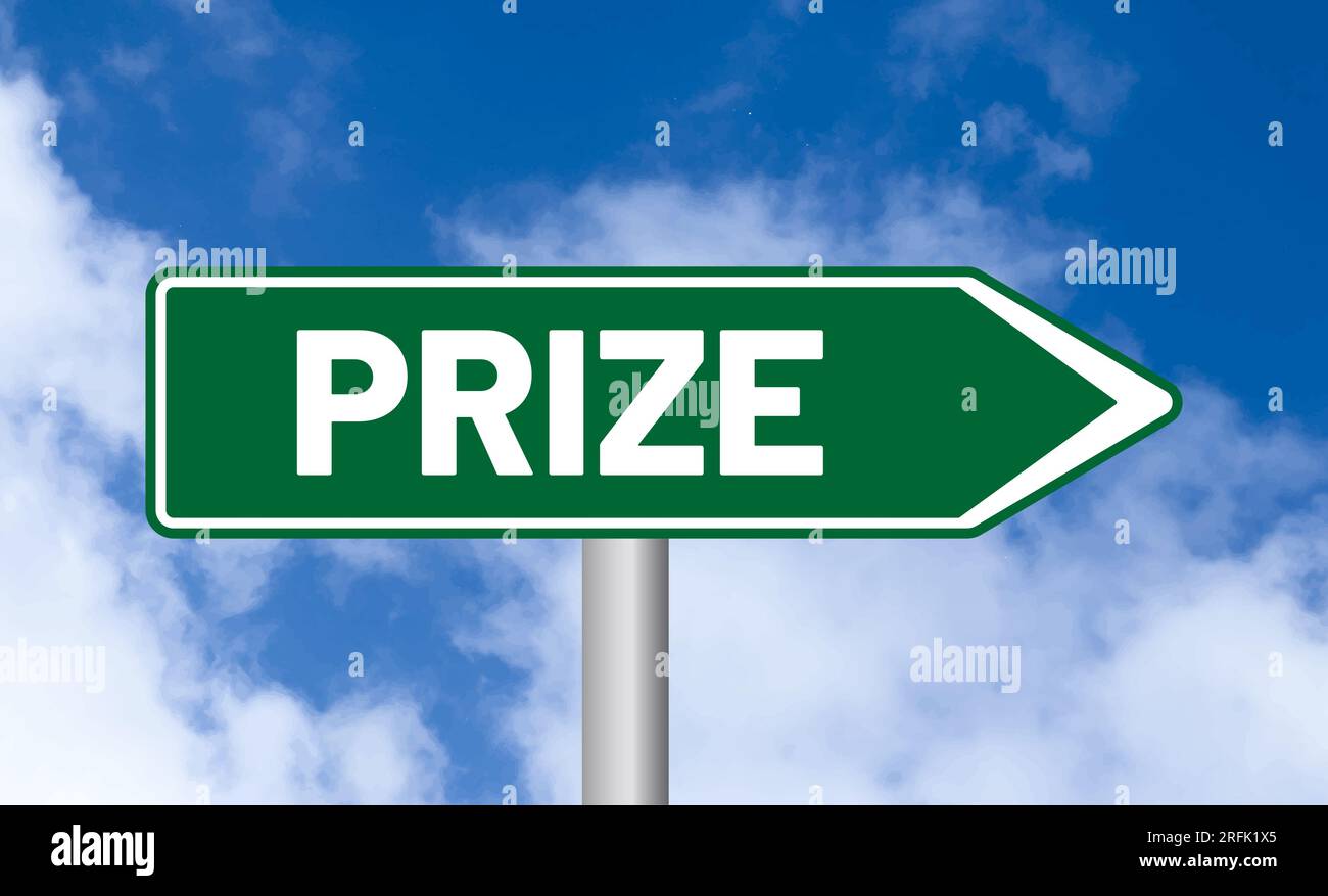 Prize road sign on cloudy sky background Stock Photo - Alamy