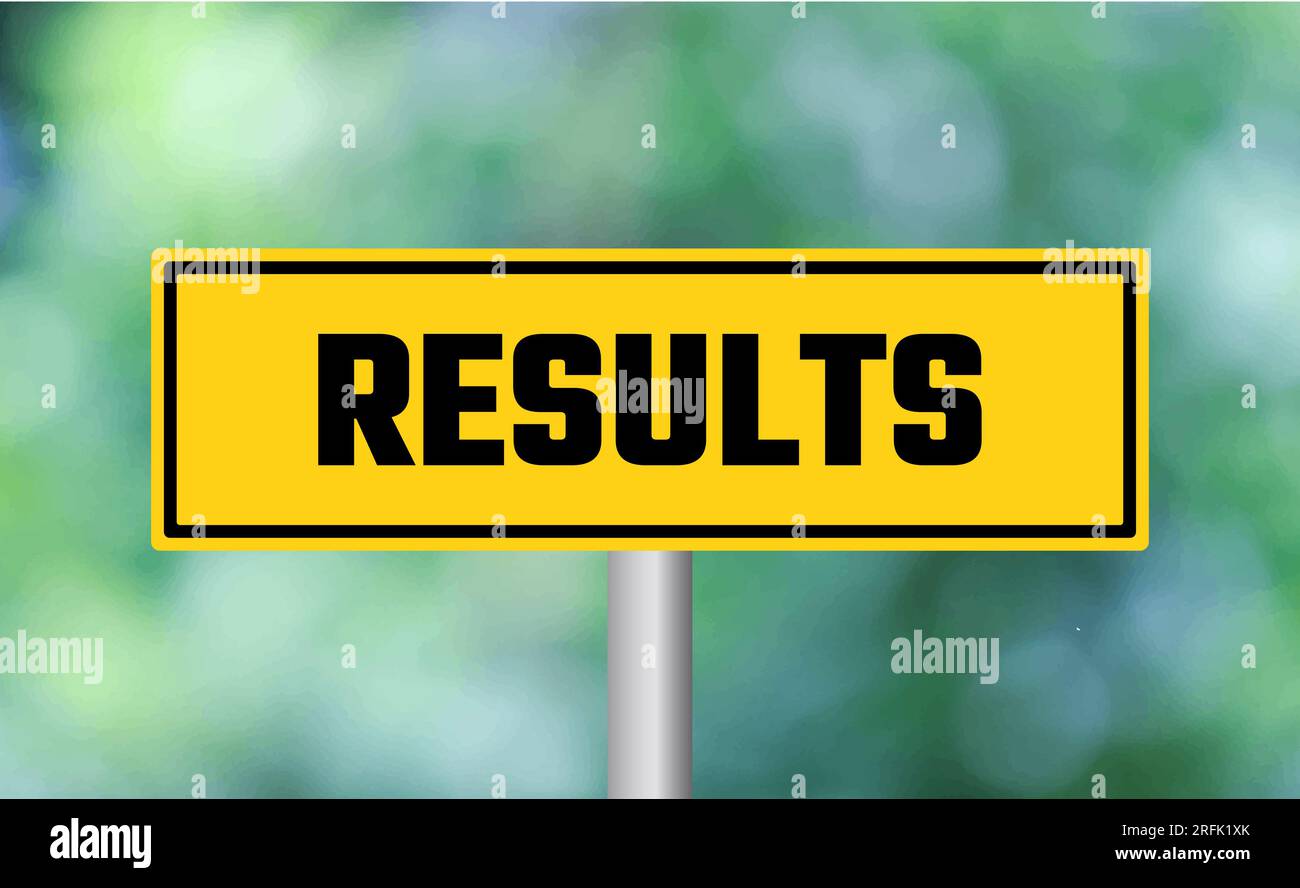 Results road sign on blur background Stock Photo - Alamy